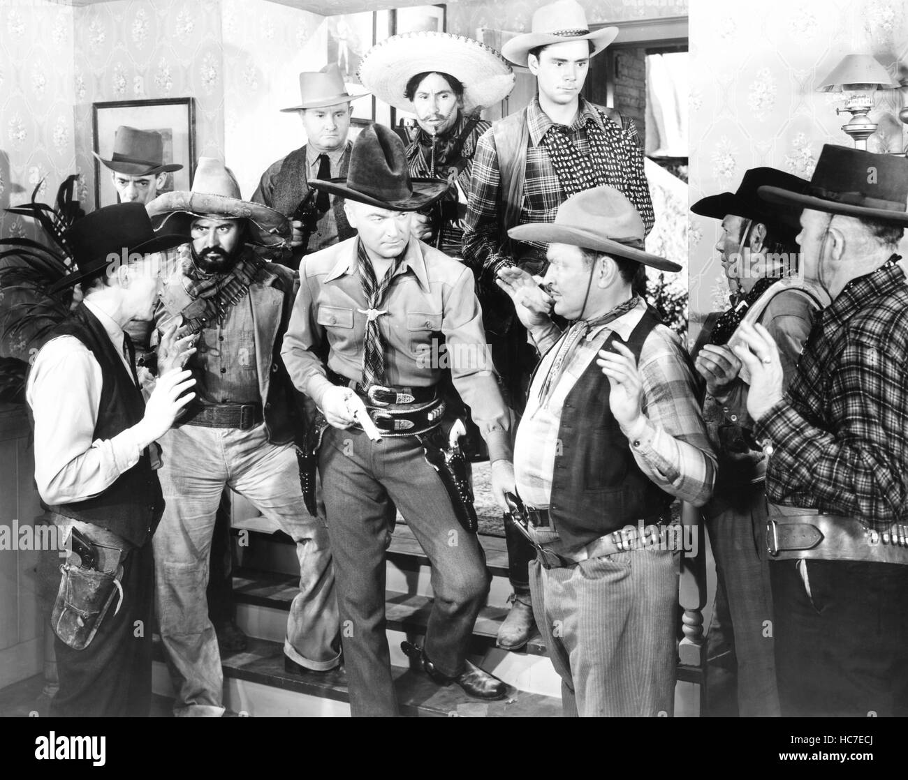 THREE MEN FROM TEXAS, William Boyd (hand outstretched), Russell Hayden ...
