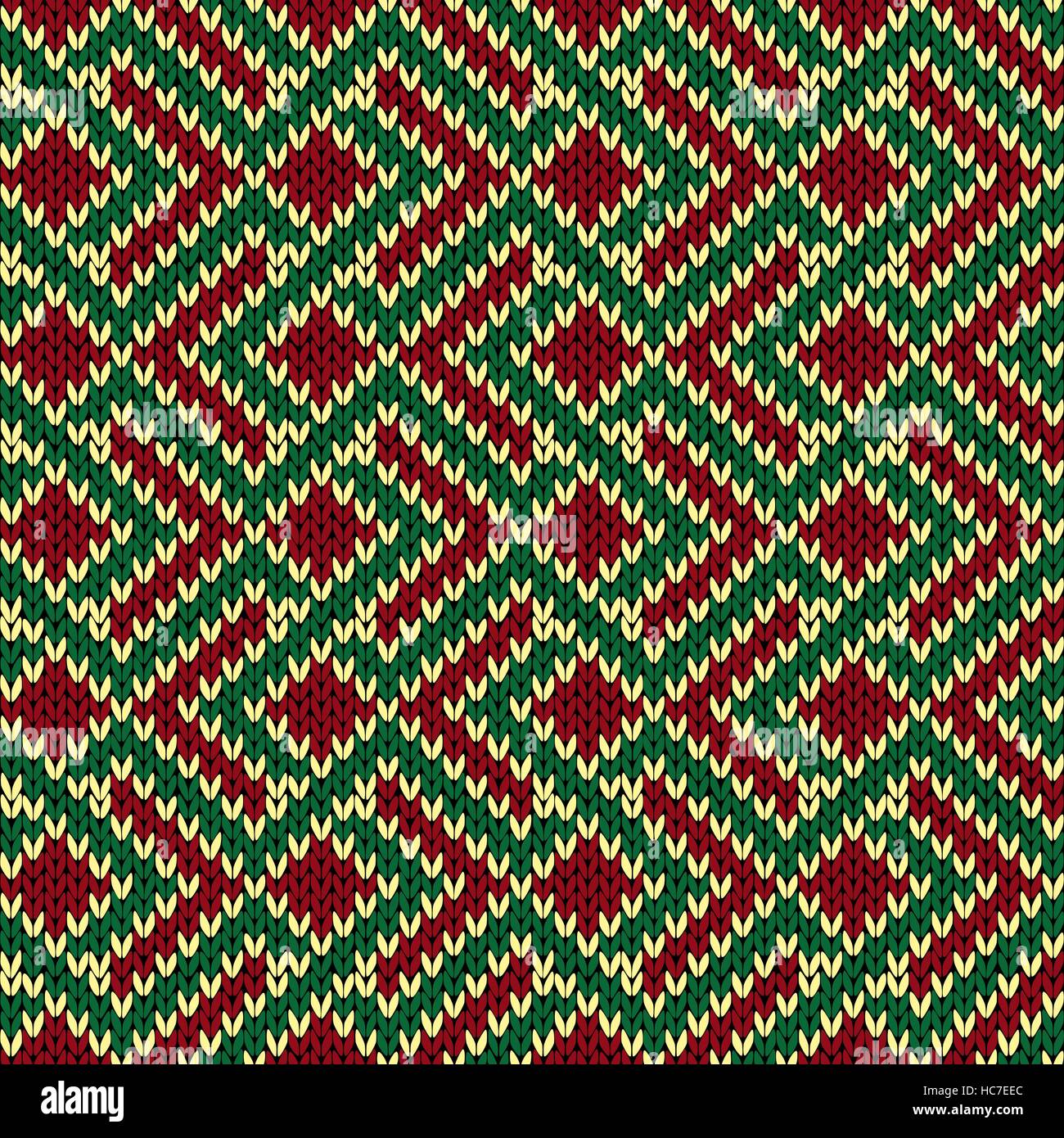 Knitted background in red, green and beige colors, seamless knitting ...