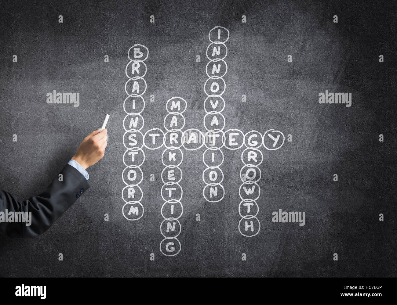 Seminar trainer draw on chalkboard Stock Photo - Alamy
