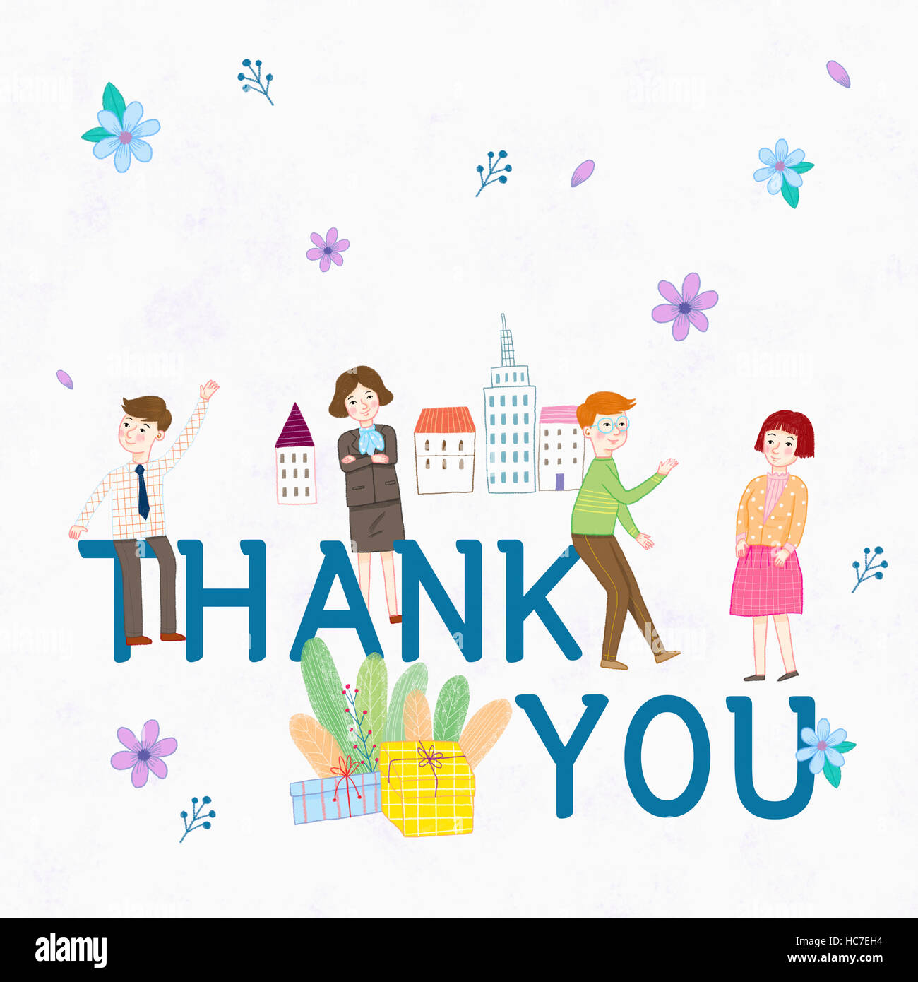 Smiling people with gratitude message Stock Photo - Alamy