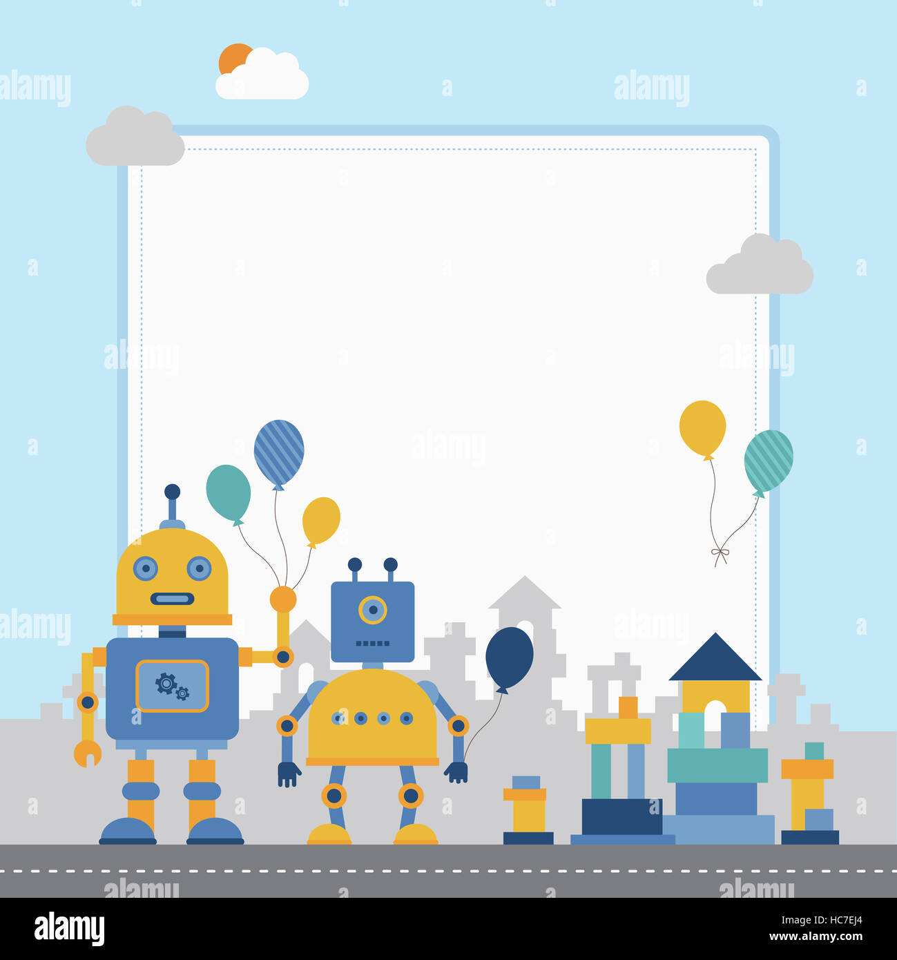 Frame with toy robots and blocks Stock Photo - Alamy