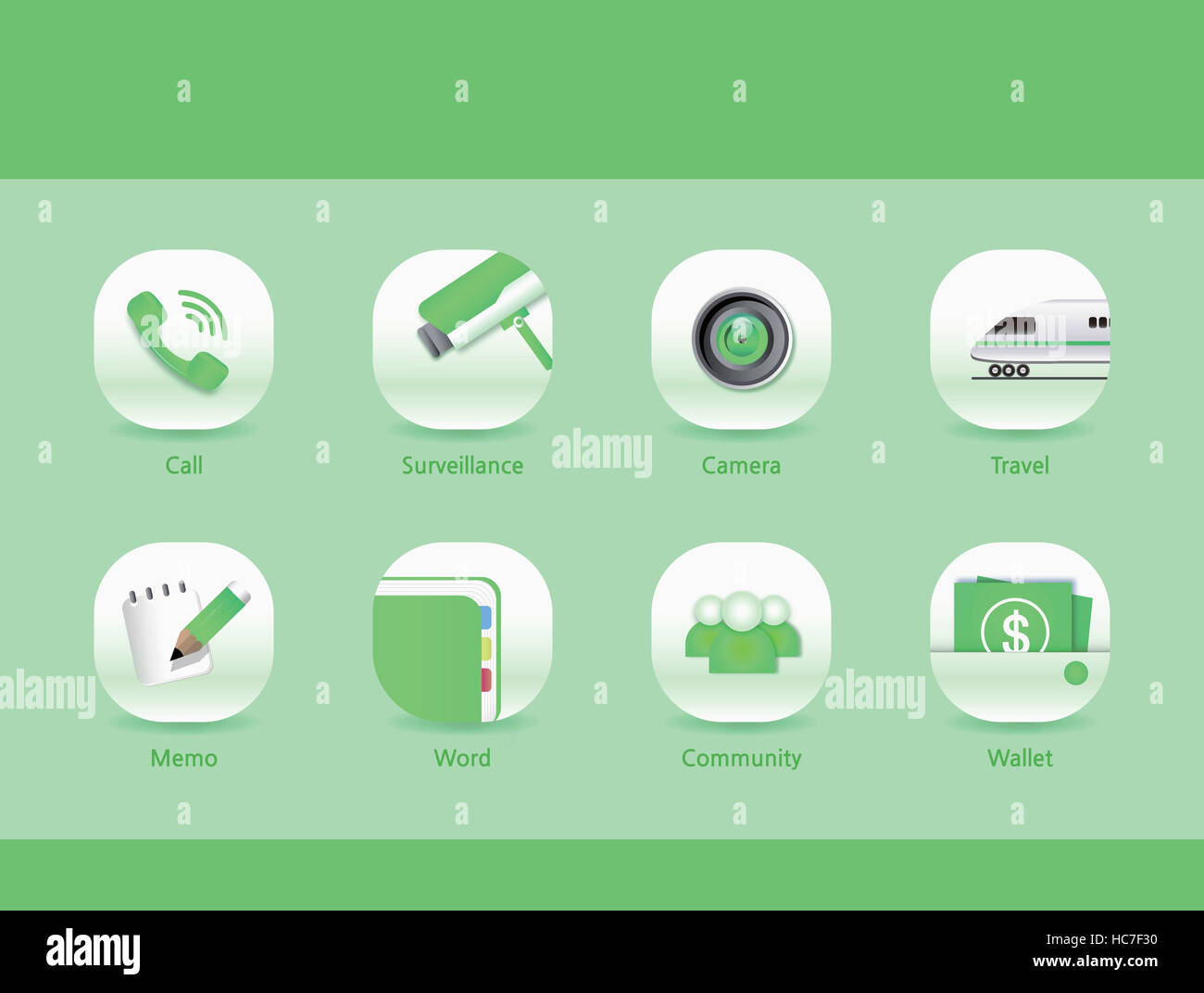Various application icons in green Stock Photo - Alamy