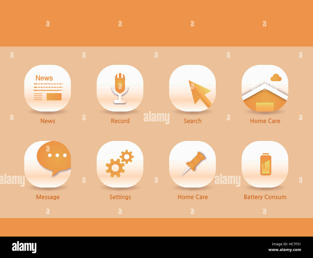 Various application icons in orange Stock Photo - Alamy