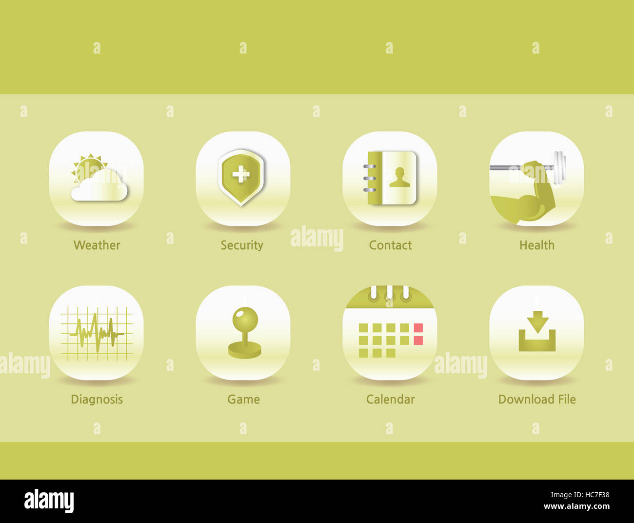 Various application icons in yellow green Stock Photo - Alamy