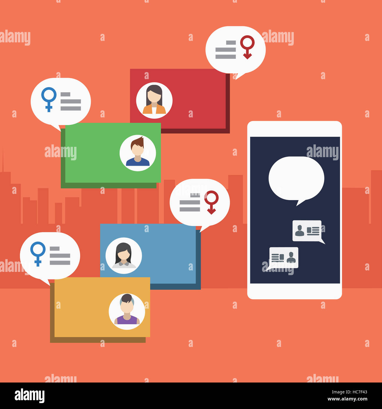 Mobile communication with sns illustration hi-res stock photography and ...