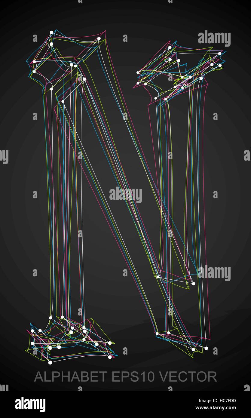 Vector illustration of a Multicolor sketched N. Hand drawn 3D N Stock ...
