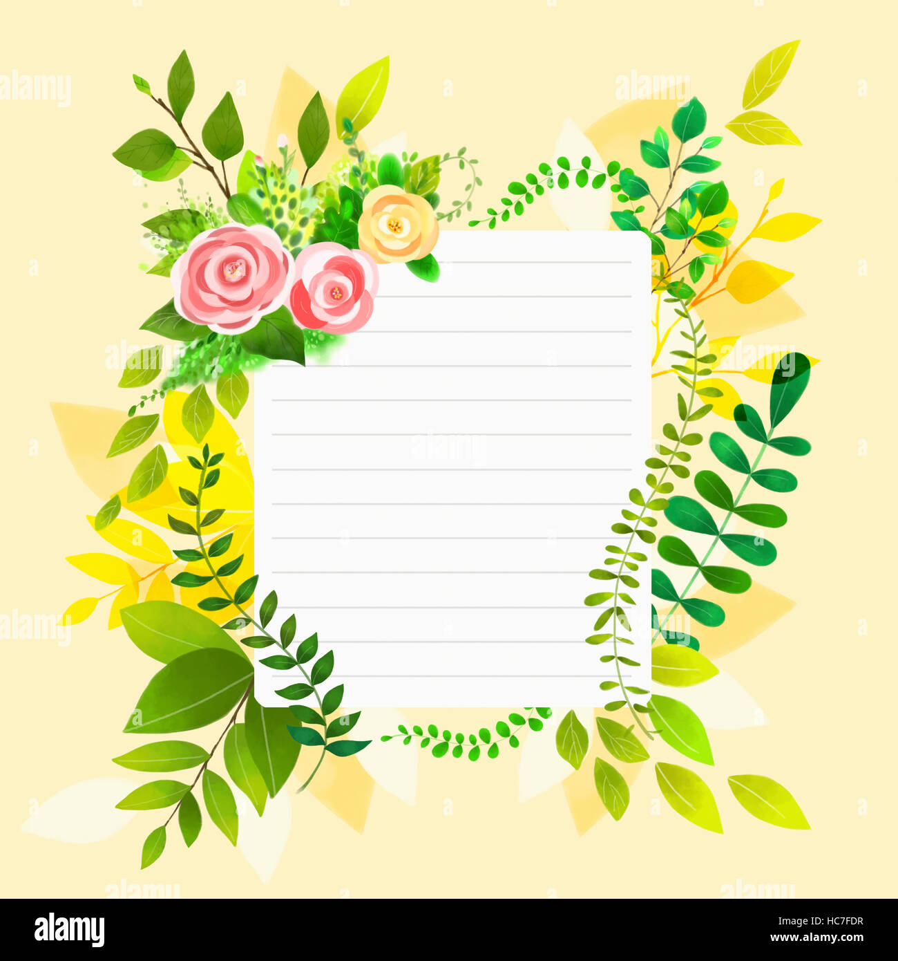 Letter paper with flowers and leaves Stock Photo - Alamy