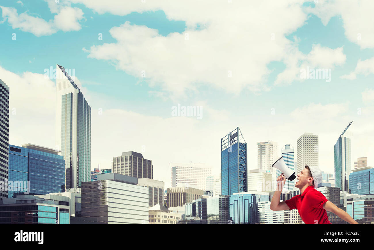 Guy making announcement Stock Photo - Alamy