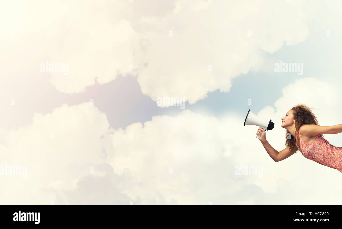 Girl making announcement Stock Photo - Alamy