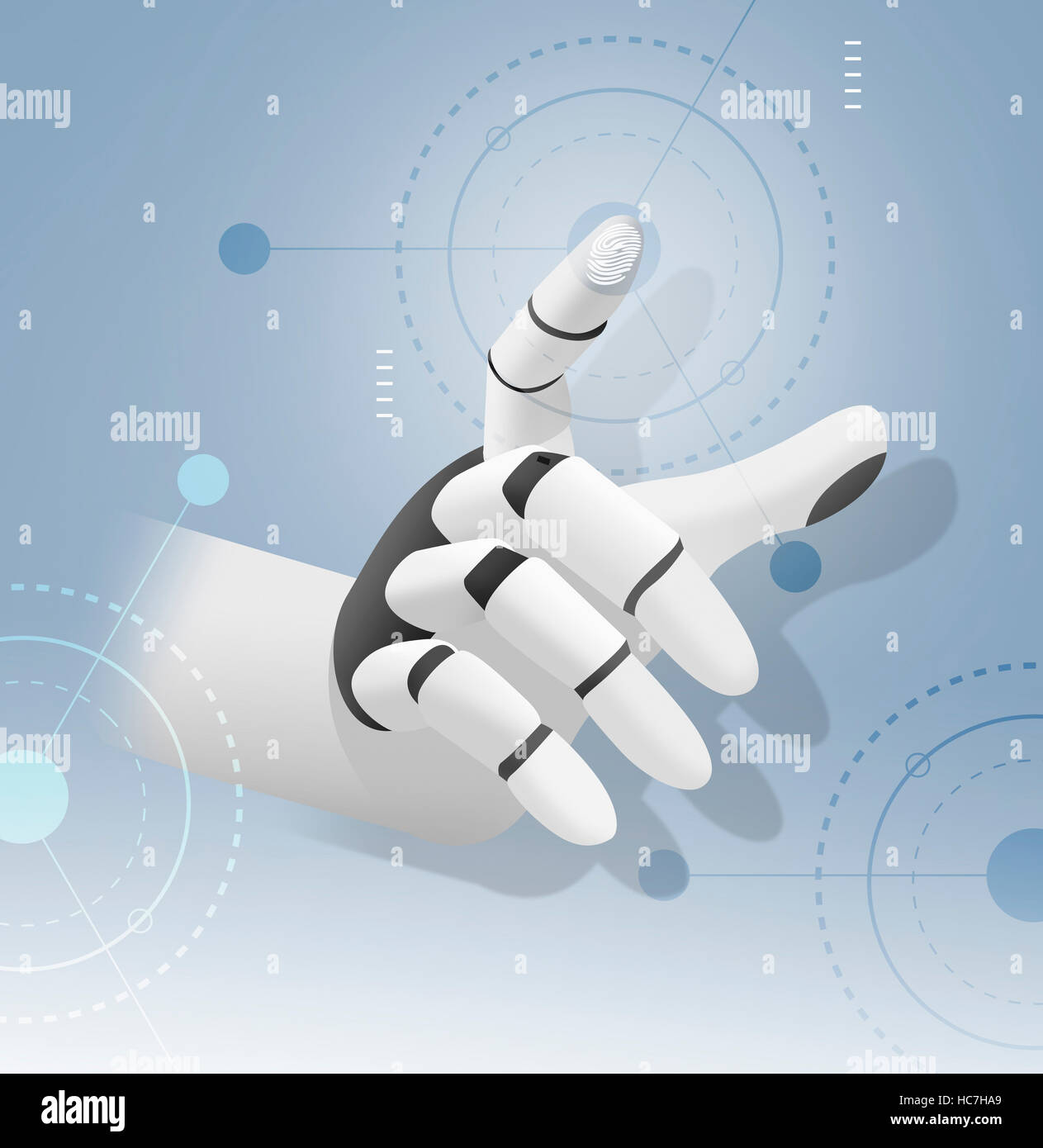 Hand of robot touching fingerprint in illustration Stock Photo - Alamy