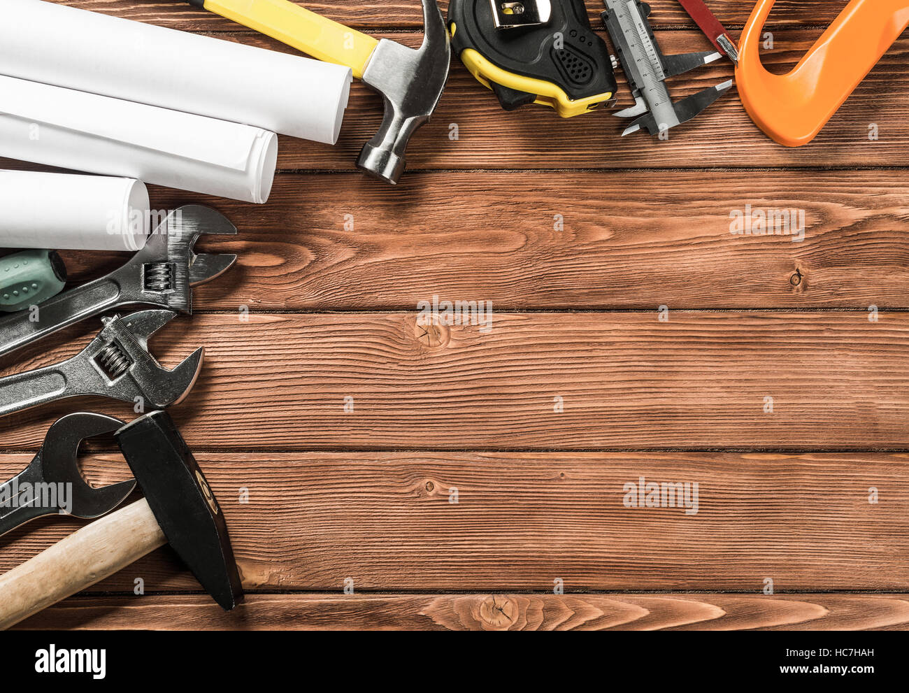 Instruments on wooden table Stock Photo - Alamy