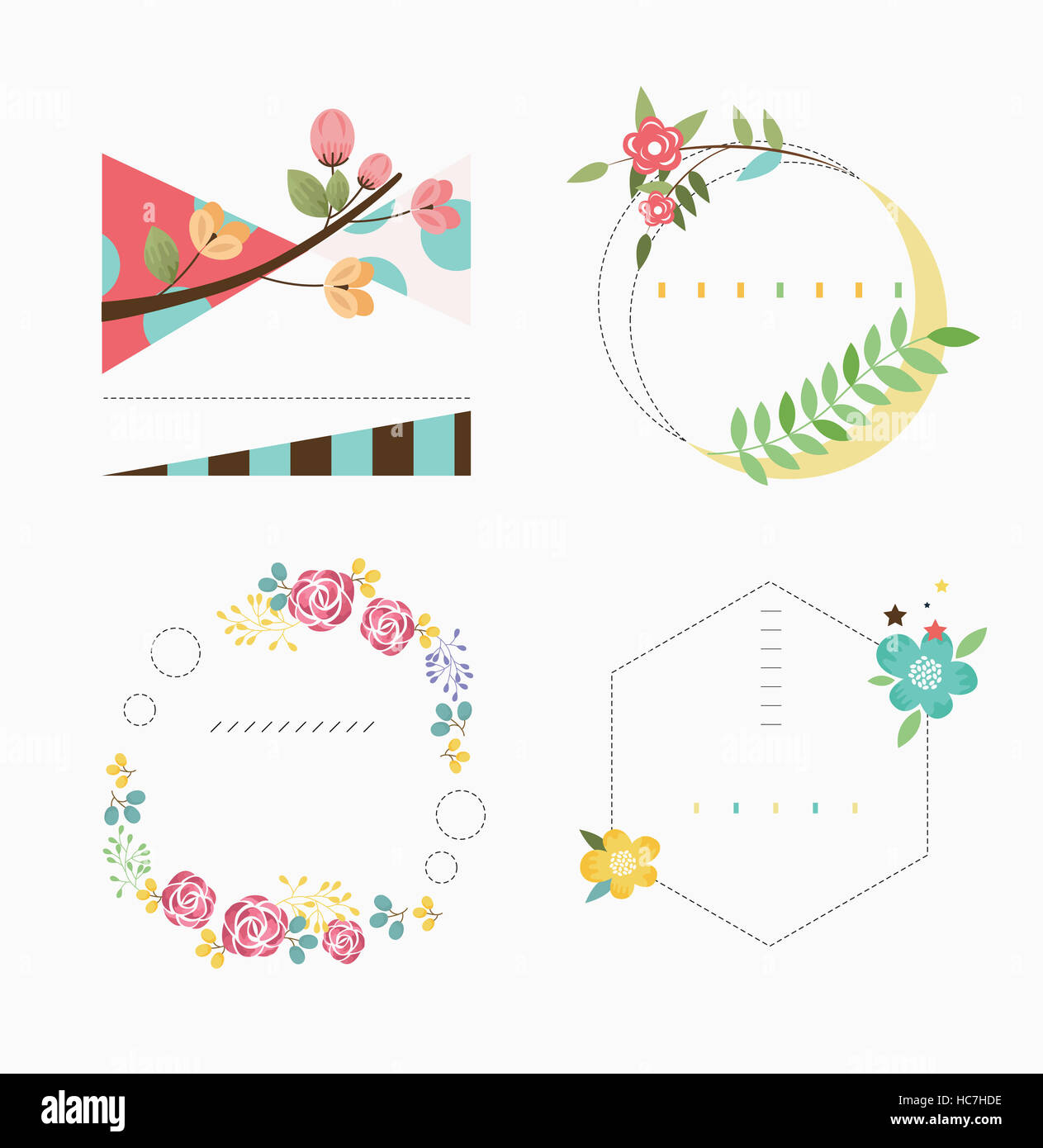 Various labels with flowers Stock Photo - Alamy