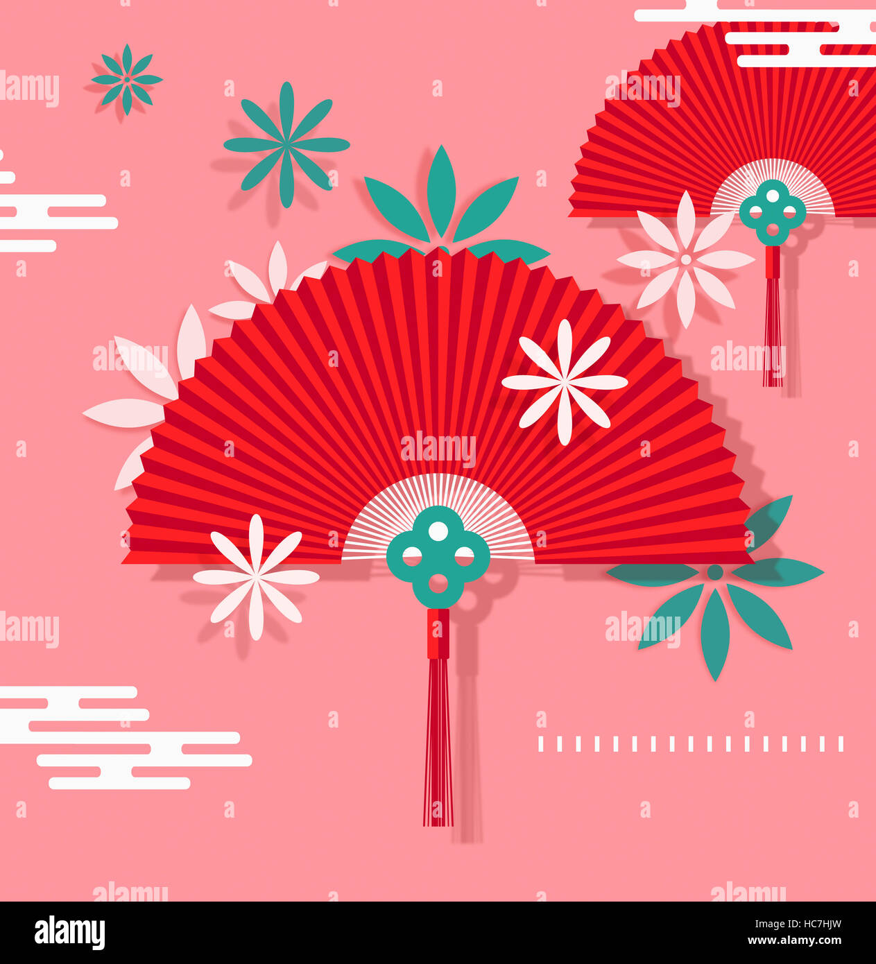 Two fans with oriental flower patterns Stock Photo - Alamy