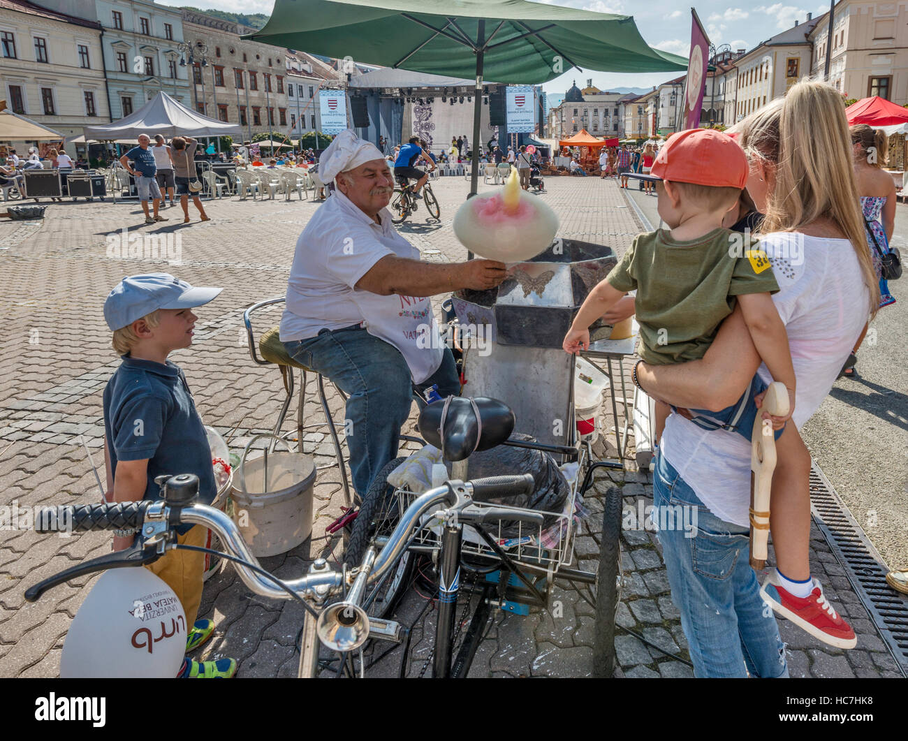Cotton candy vendor at street fair at Namestie SNP in Banska Bystrica ...