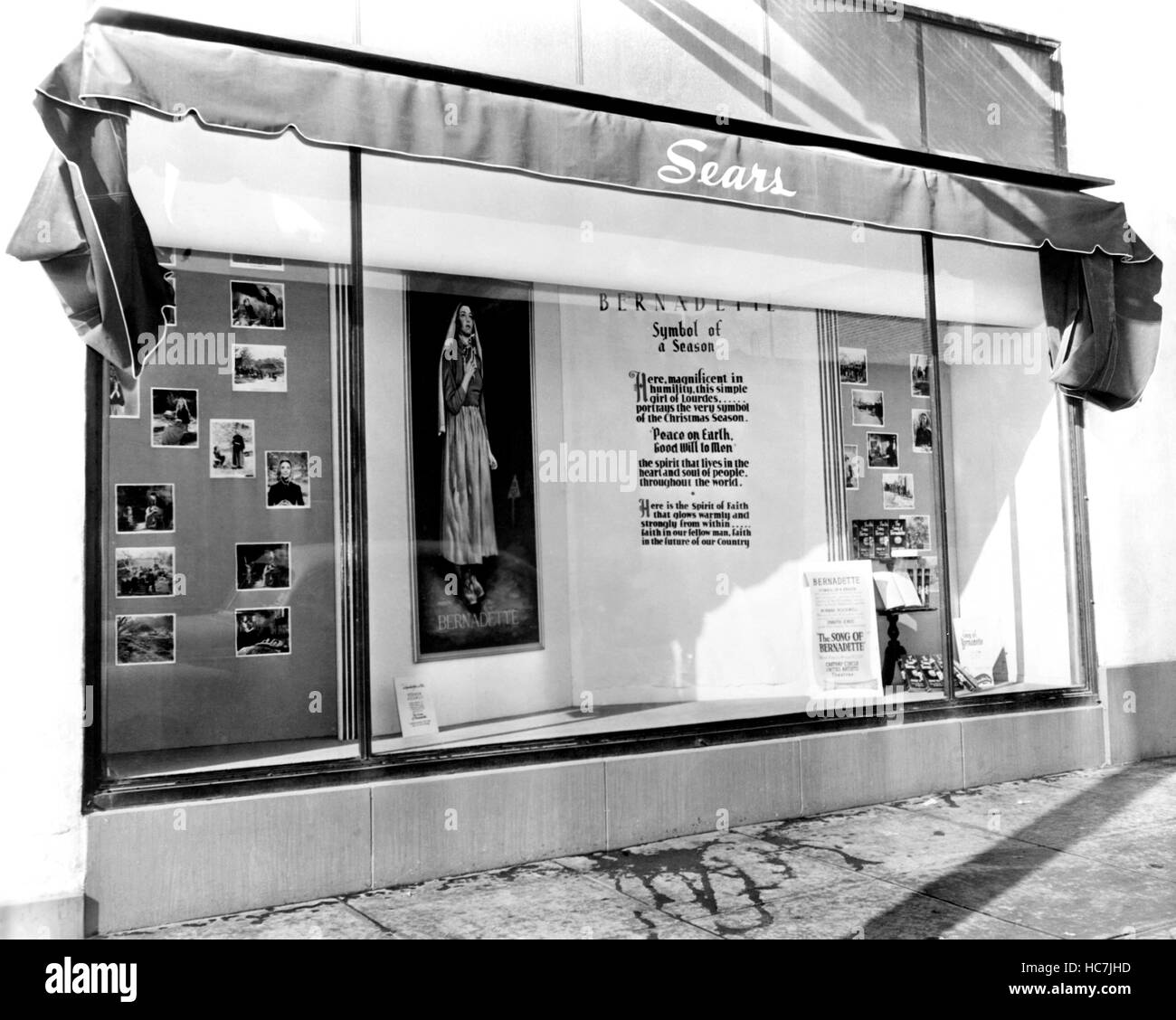 A Sears window display advertising THE SONG OF BERNADETTE, 1943, ©20th ...