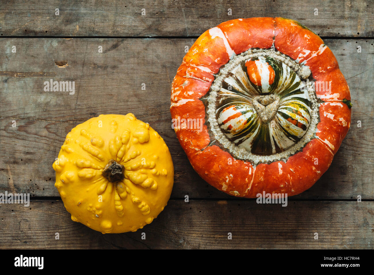 Turk's turban squash and small yellow winter squash Stock Photo - Alamy