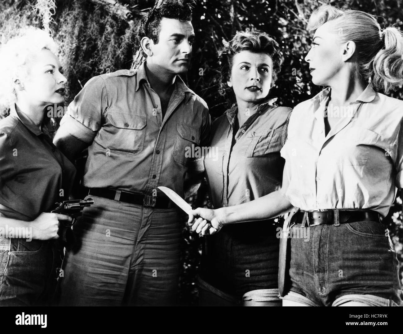 SWAMP WOMEN, from left: Susan Cummings, Mike Connors, Carole Mathews ...