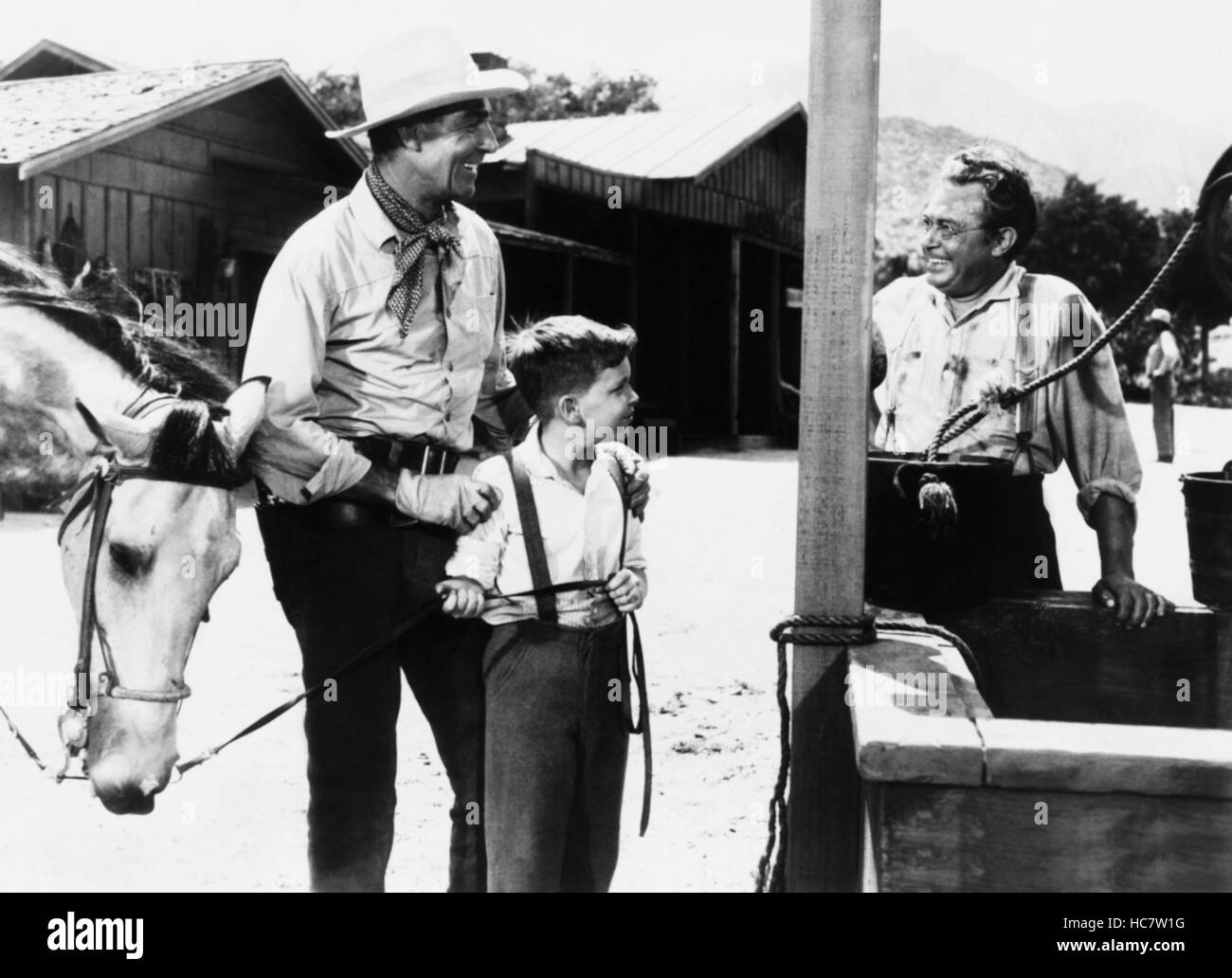 THE TALL T, from left: Randolph Scott, Christopher Olsen, Fred Sherman ...