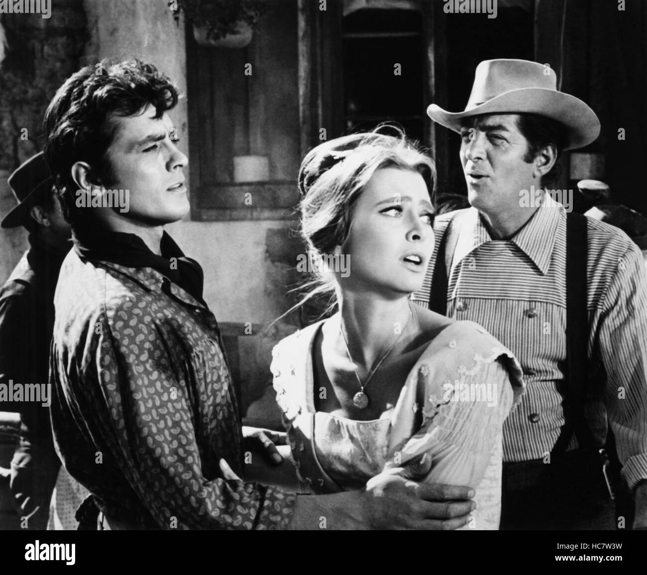 TEXAS ACROSS THE RIVER, from left, Alain Delon, Rosemary Forsyth, Dean ...