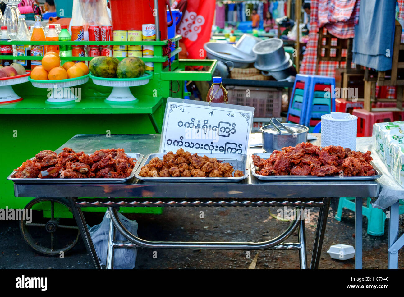 Deep fried snacks for sale on Mahabandoola Road, downtown Yango ...