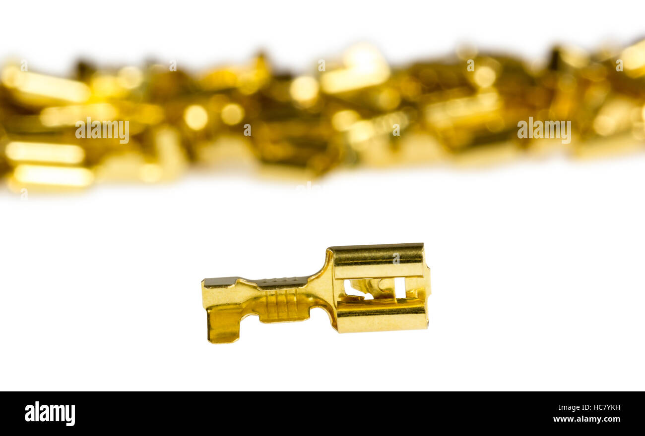 Electrical component bronze cable terminal connector isolated on a ...
