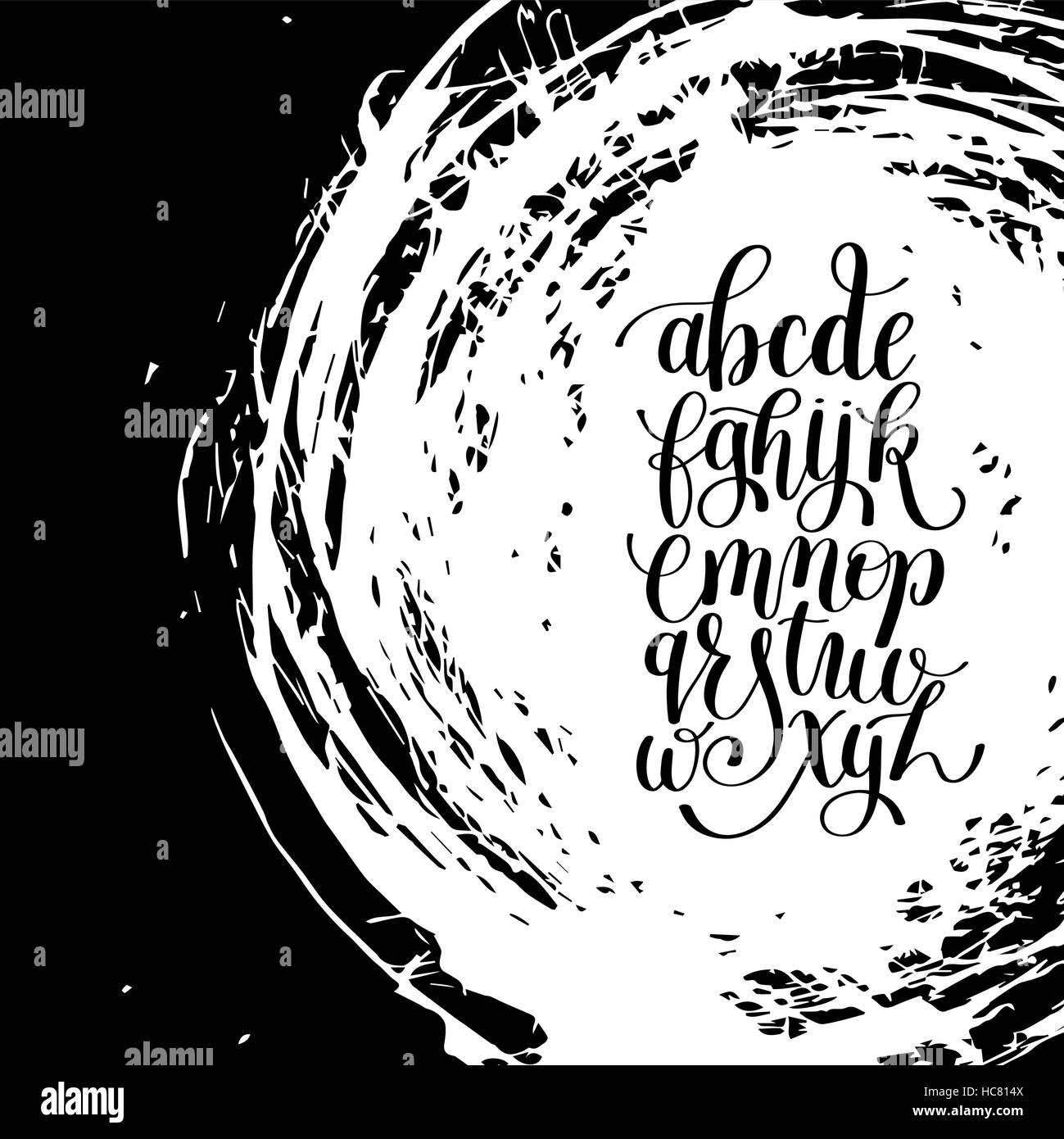 black and white hand lettering alphabet design on brush stroke s Stock ...
