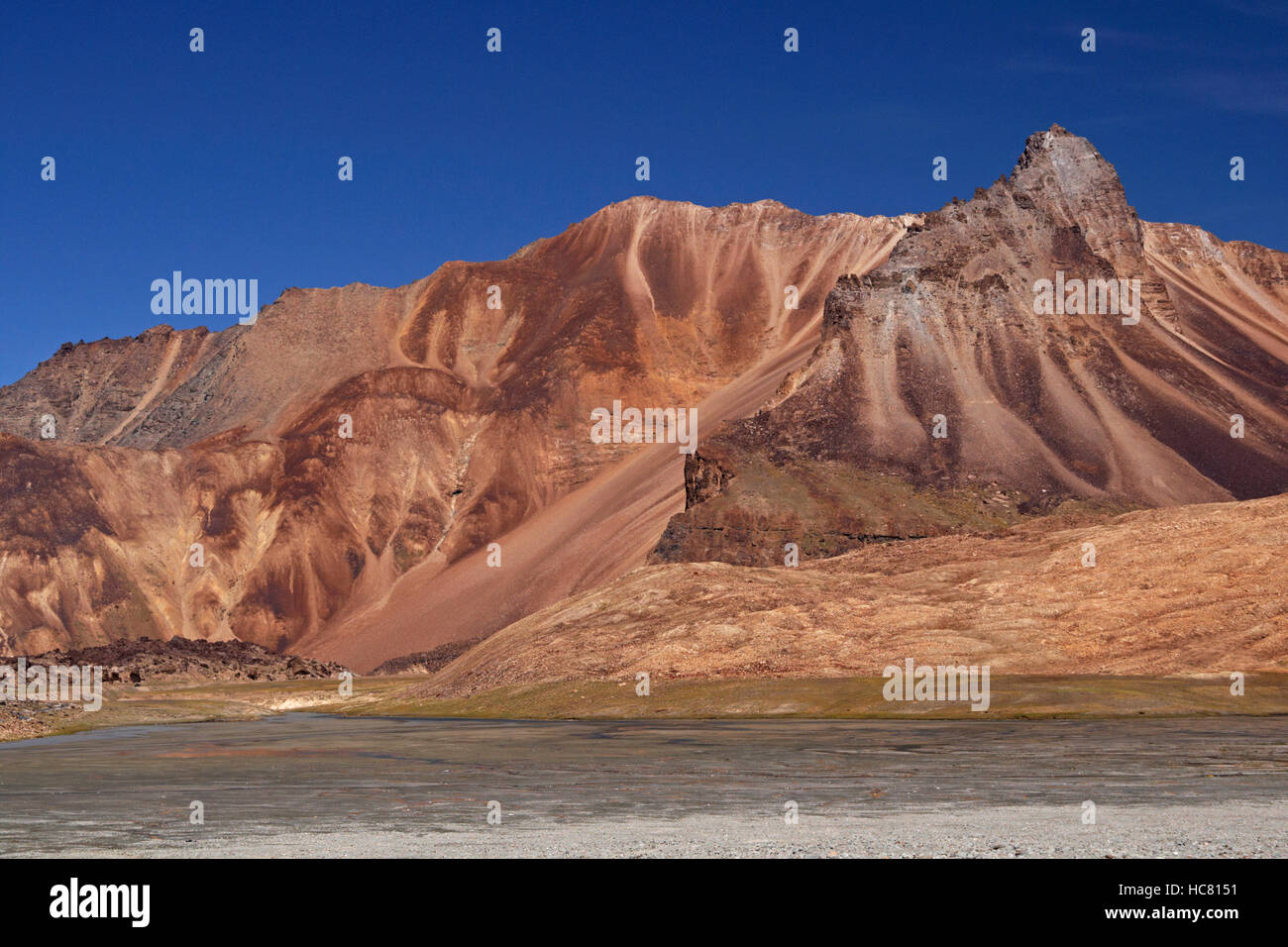 Arid mountains of the Himalaya on the high altitude road between Manali ...