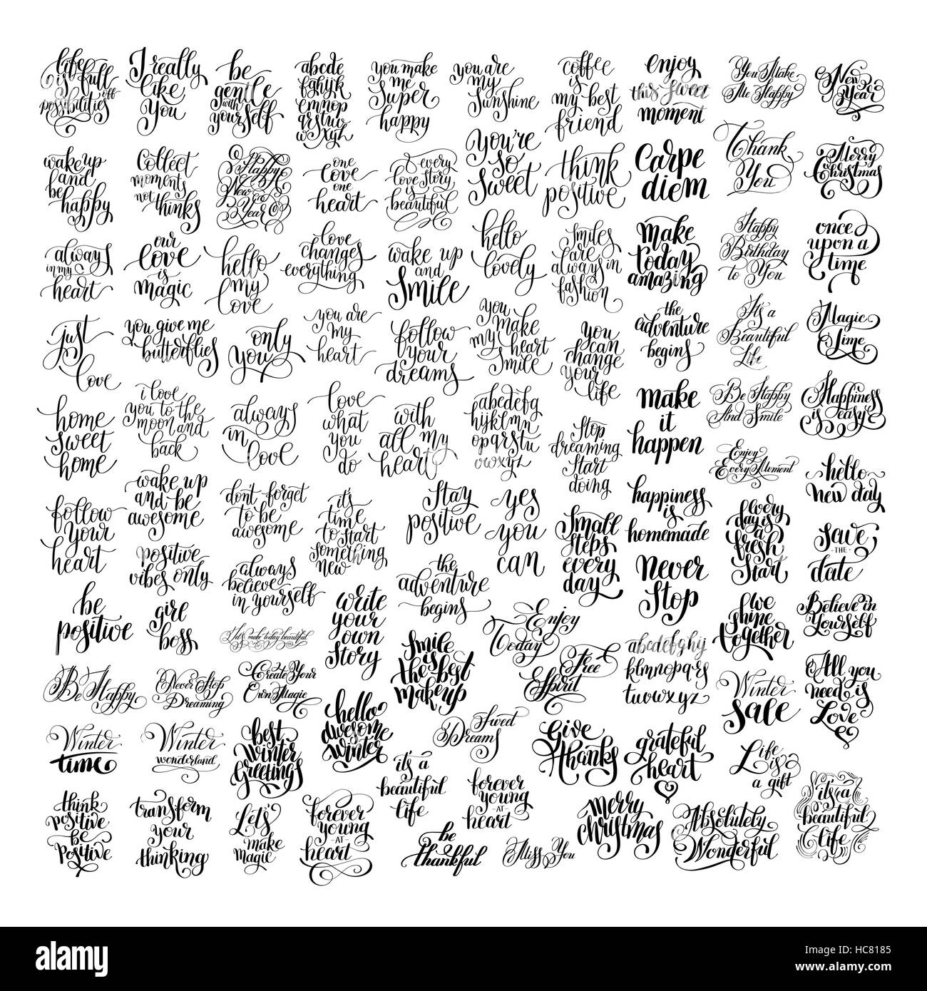 mega set of 100 black and white positive inspirational quotes Stock ...