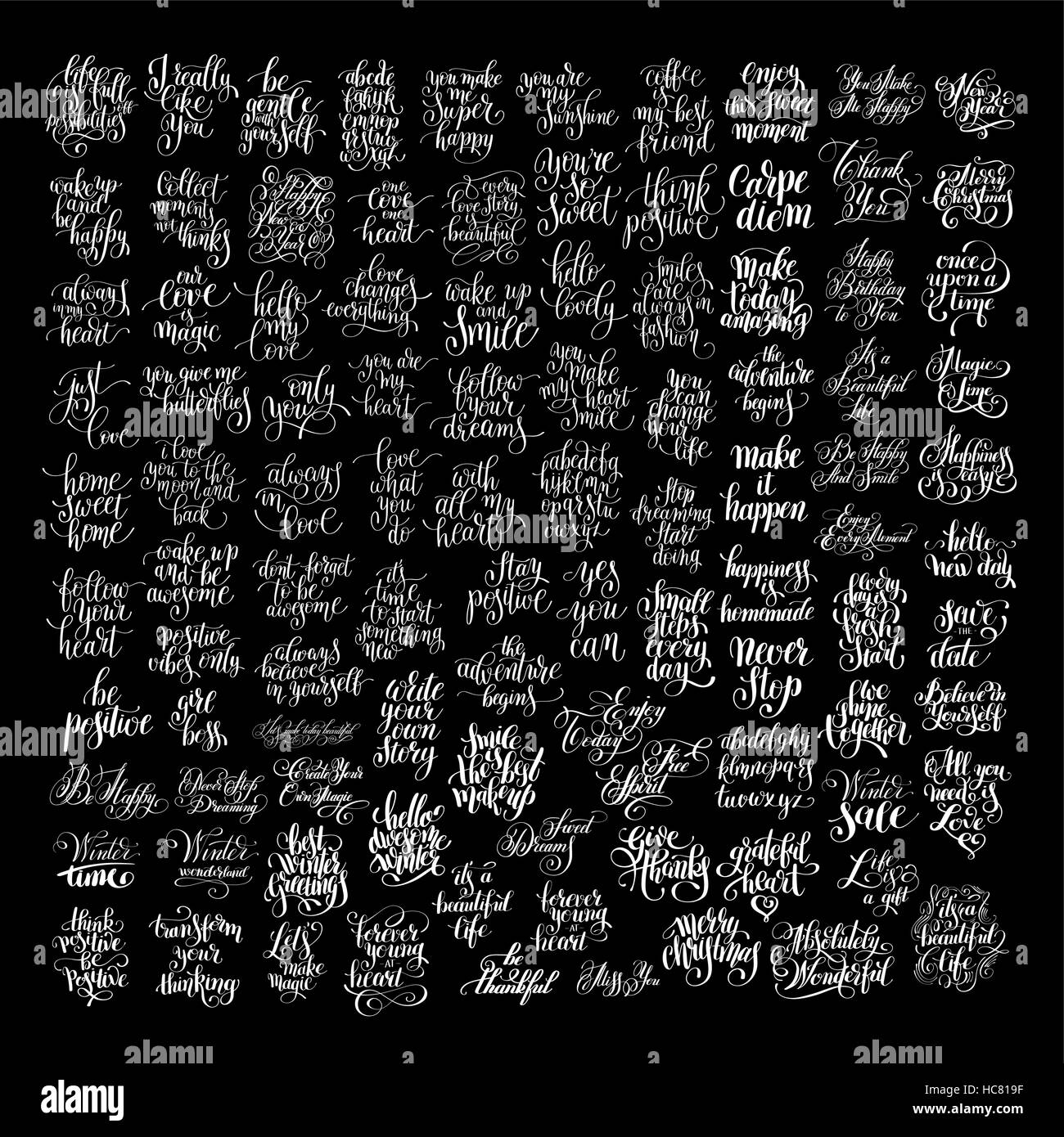 mega set of 100 black and white positive inspirational quotes Stock ...