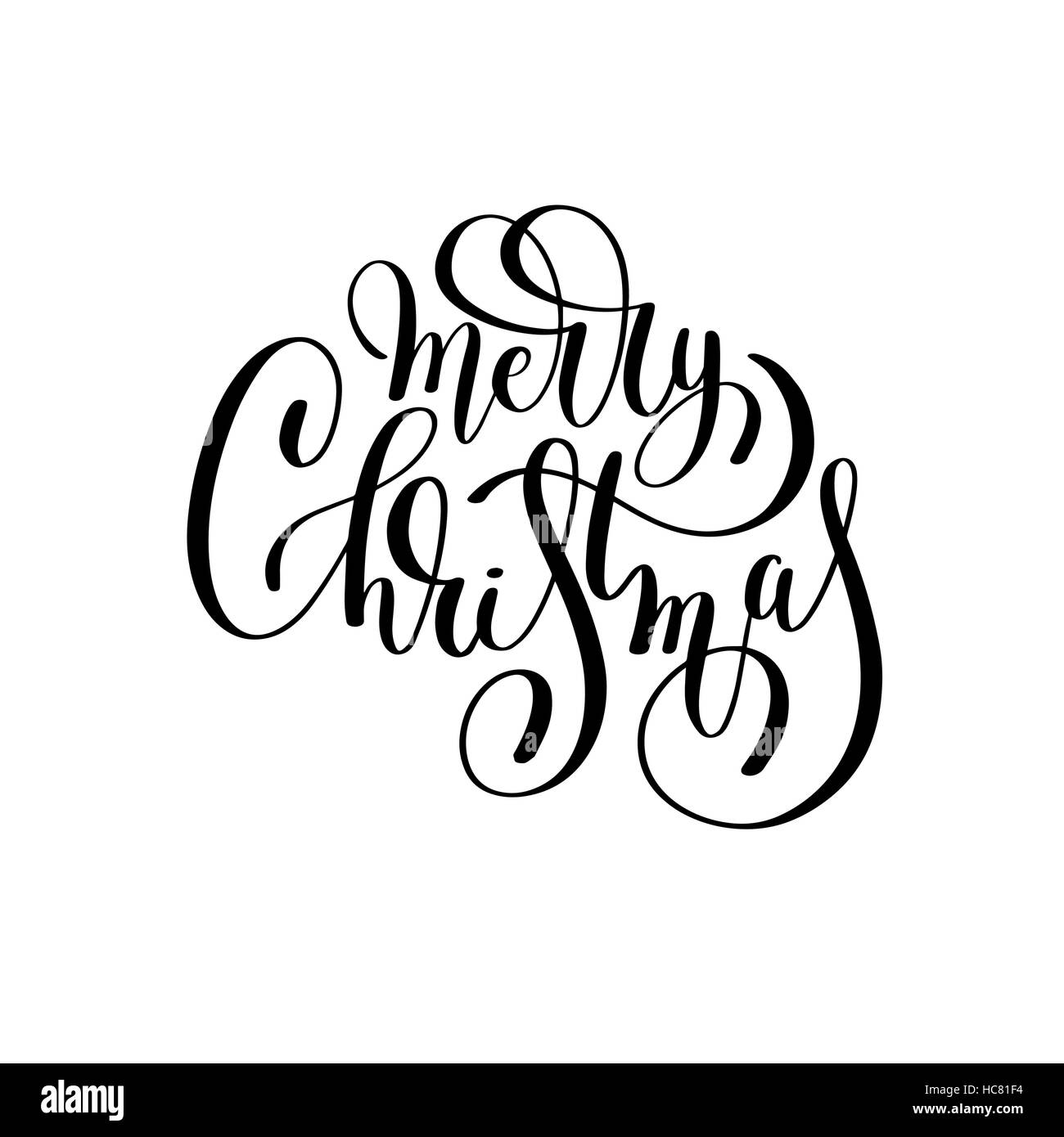 merry christmas black and white handwritten lettering inscriptio Stock ...