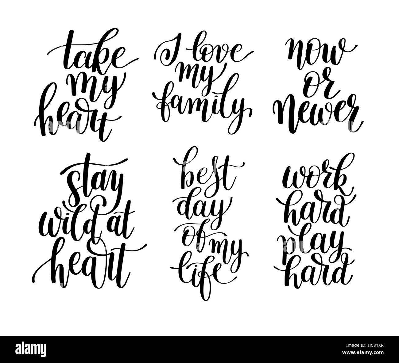 set of 6 handwritten lettering positive quotes about life Stock Vector ...