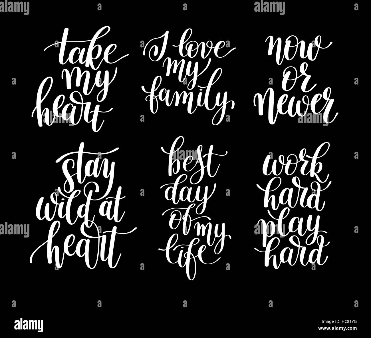 set of 6 handwritten lettering positive quotes about life Stock Vector ...