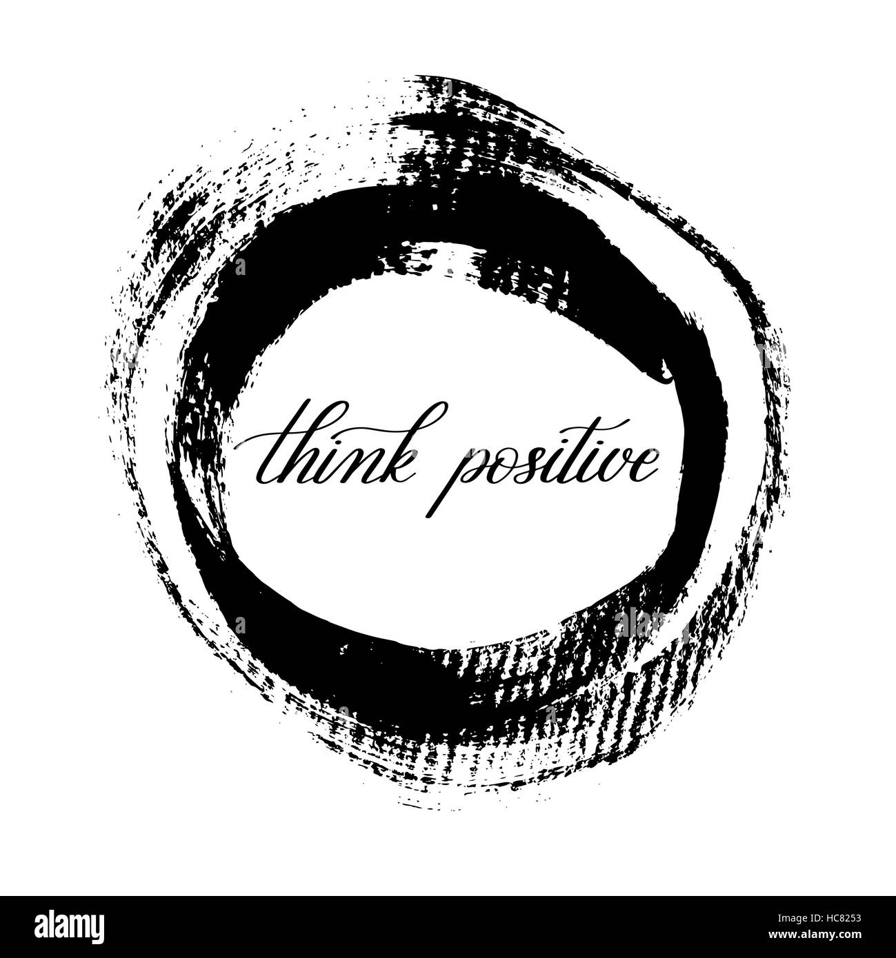 think positive black and white handwritten lettering quote on gr Stock ...