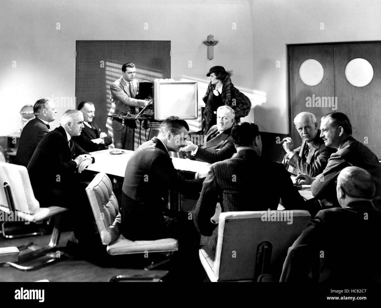 TRAPPED BY TELEVISION, Thurston Hall (sitting, far left), Lyle Talbot ...