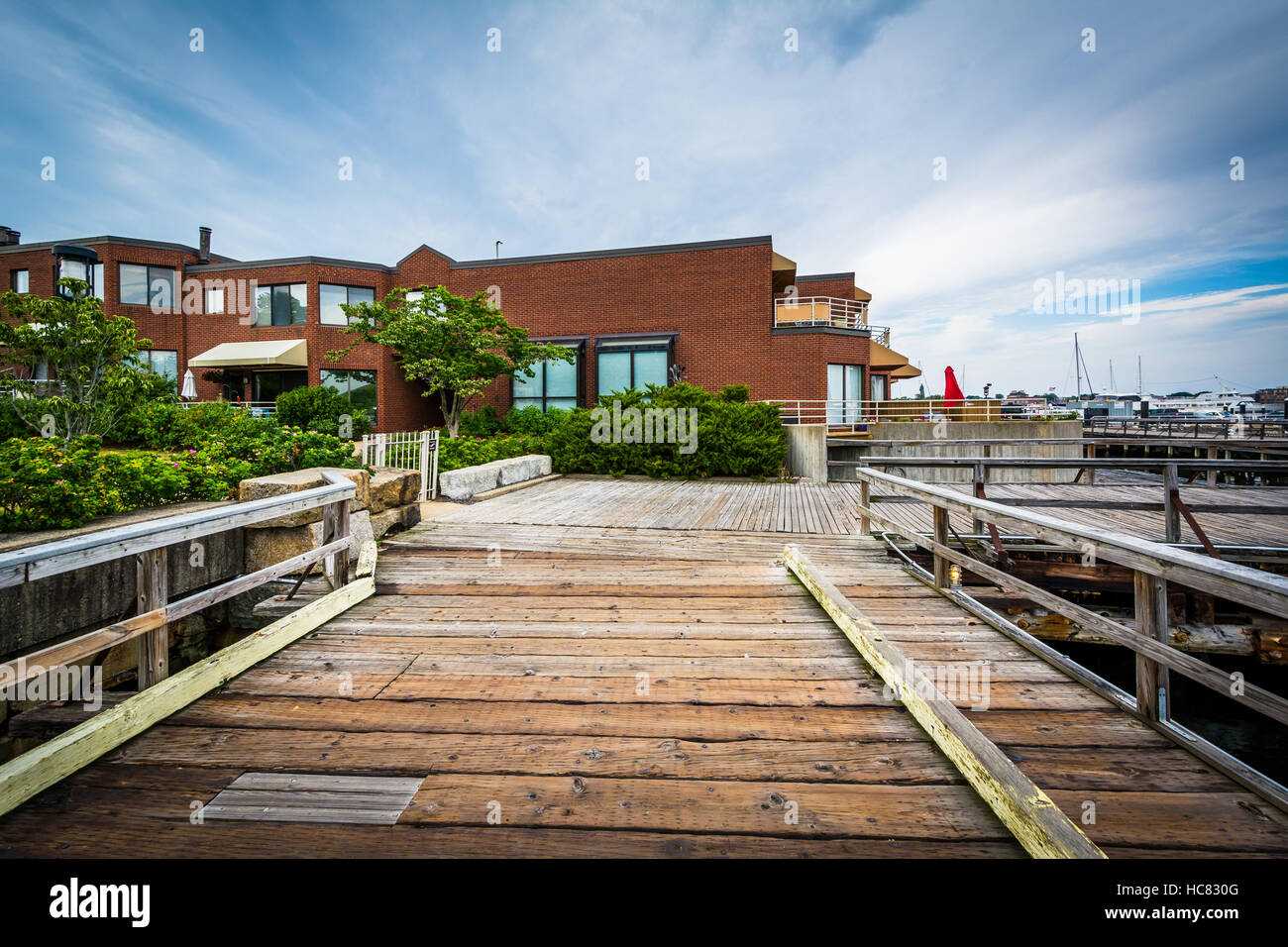 Boardwalk and buildings on the Charles River waterfront, in Charlestown ...