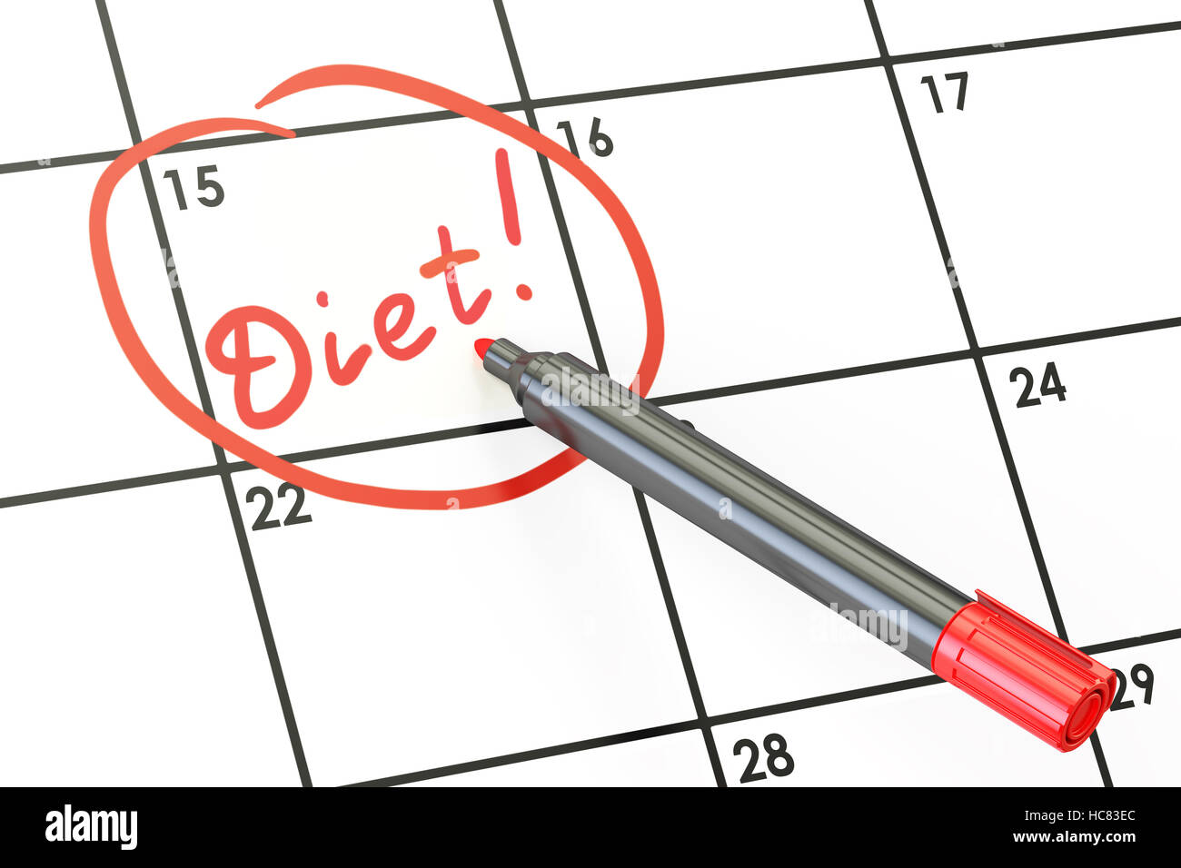Diet date on calendar concept, 3D rendering Stock Photo - Alamy