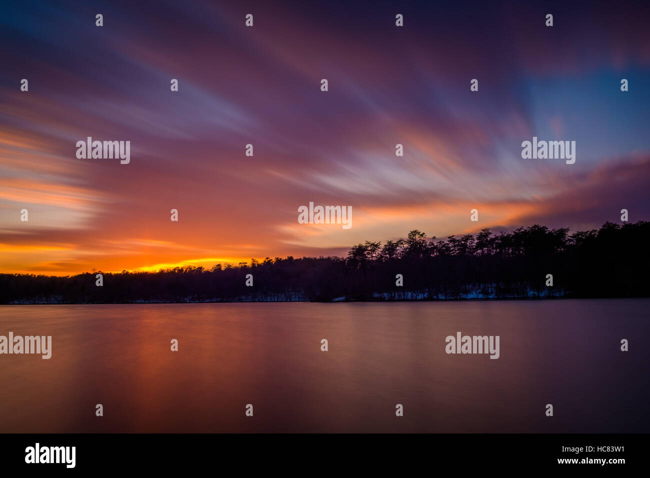 Long exposure of Prettyboy Reservoir at sunset, in Baltimore County ...