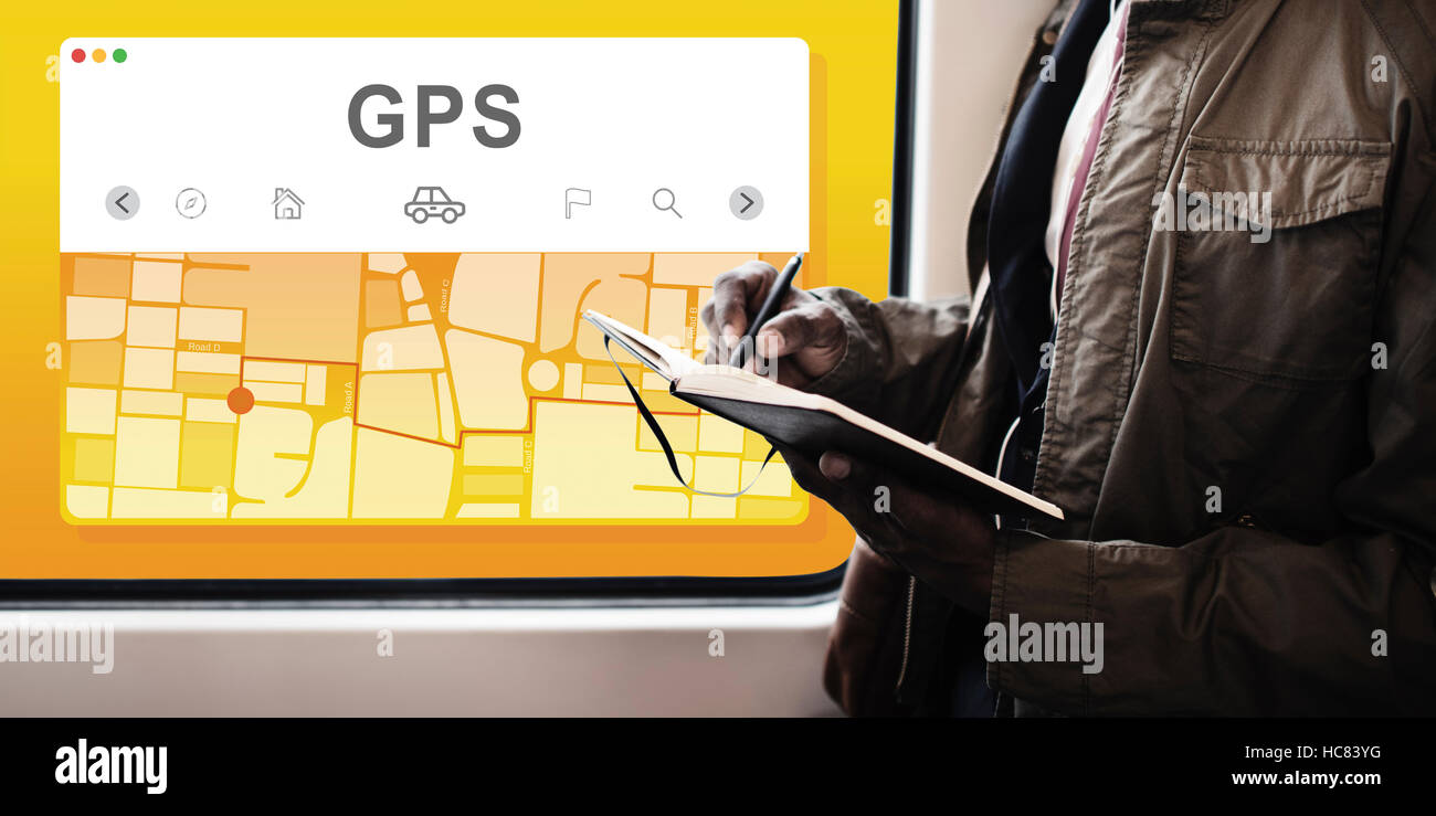 GPS Destination Route Map Graphic Concept Stock Photo - Alamy