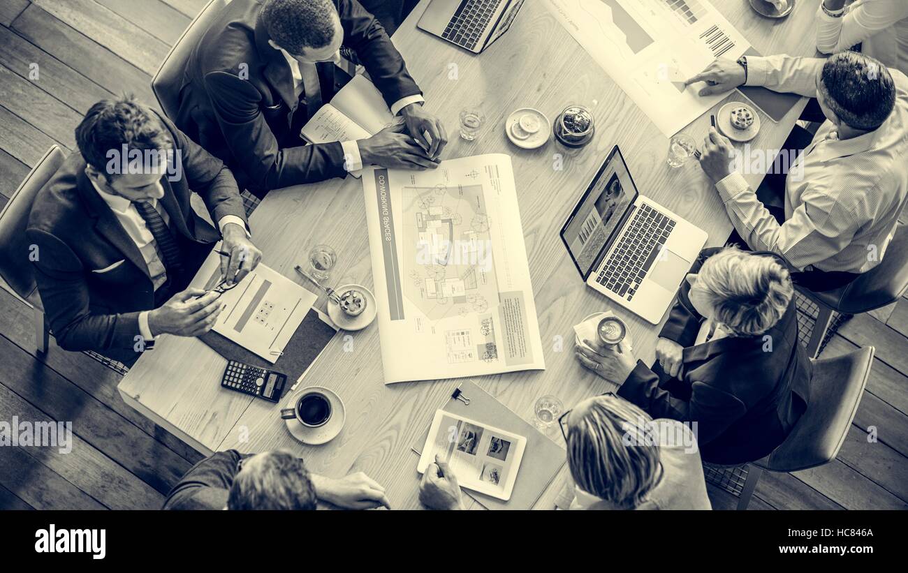People Meeting Brainstorming Blueprint Design Concept Stock Photo - Alamy