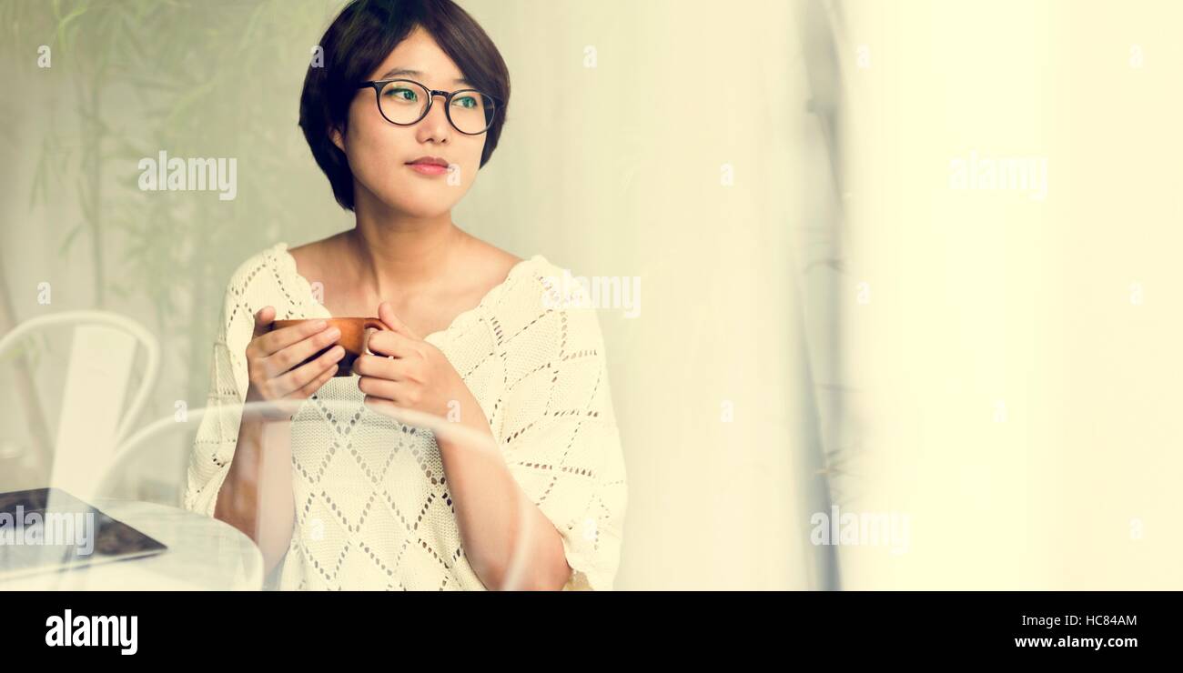 Asian Woman Drinking Tea Relax Concept Stock Photo - Alamy