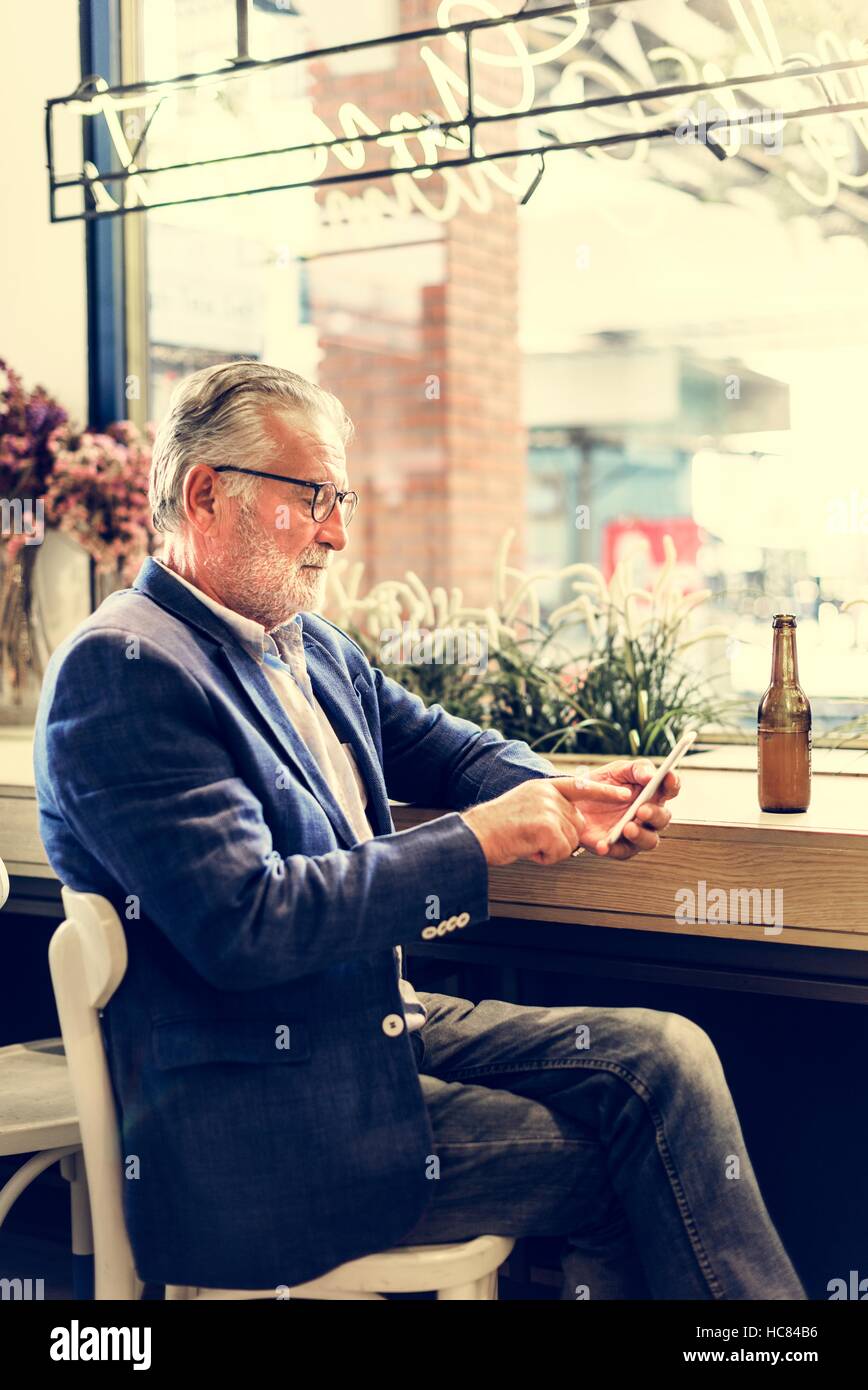 Senior Man Hangout Drinking Alcohol Night Club Concept Stock Photo - Alamy