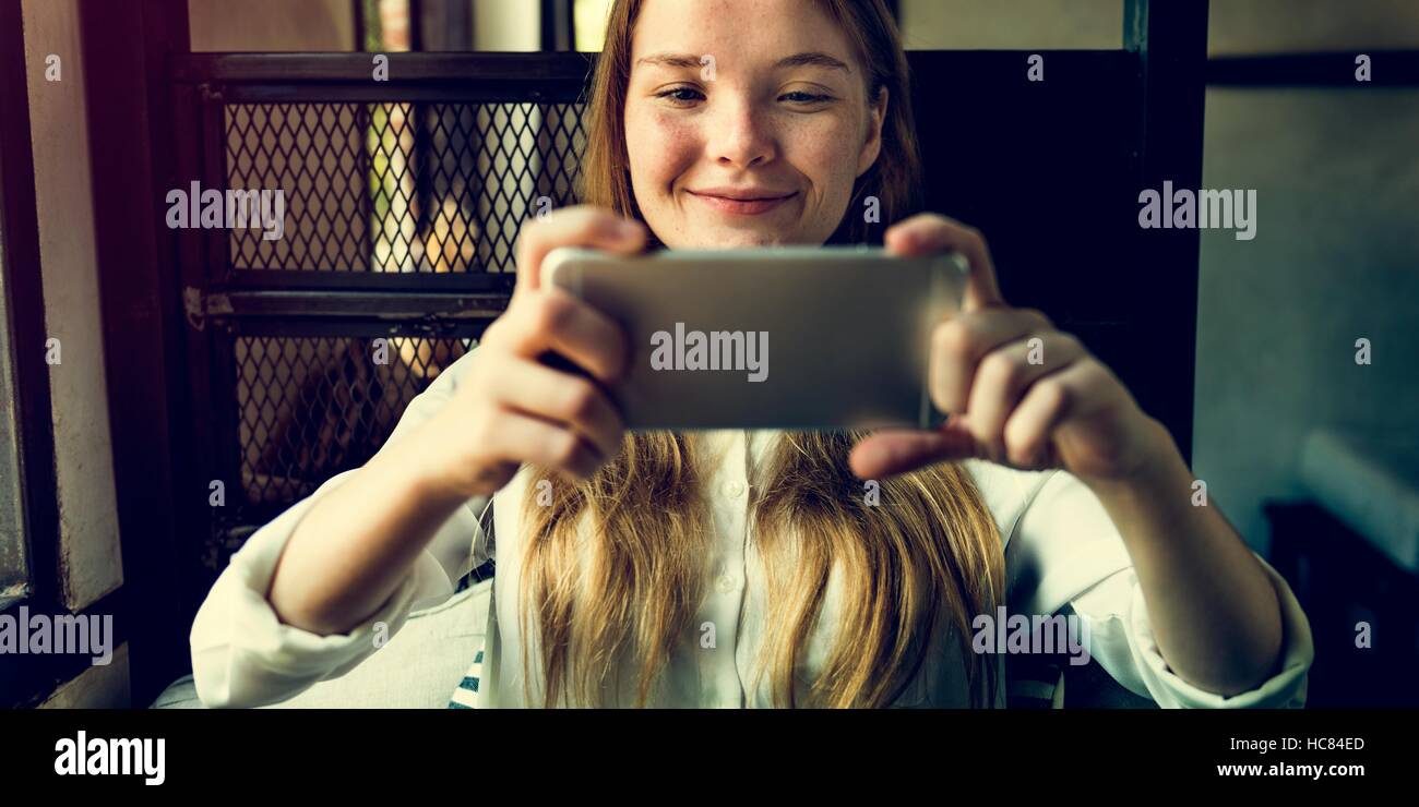 Girl Young Taking Picture Concept Stock Photo - Alamy