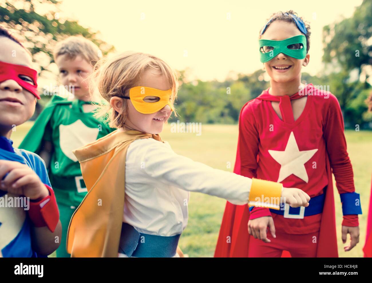 Superheroes Cheerful Kids Expressing Positivity Concept Stock Photo - Alamy