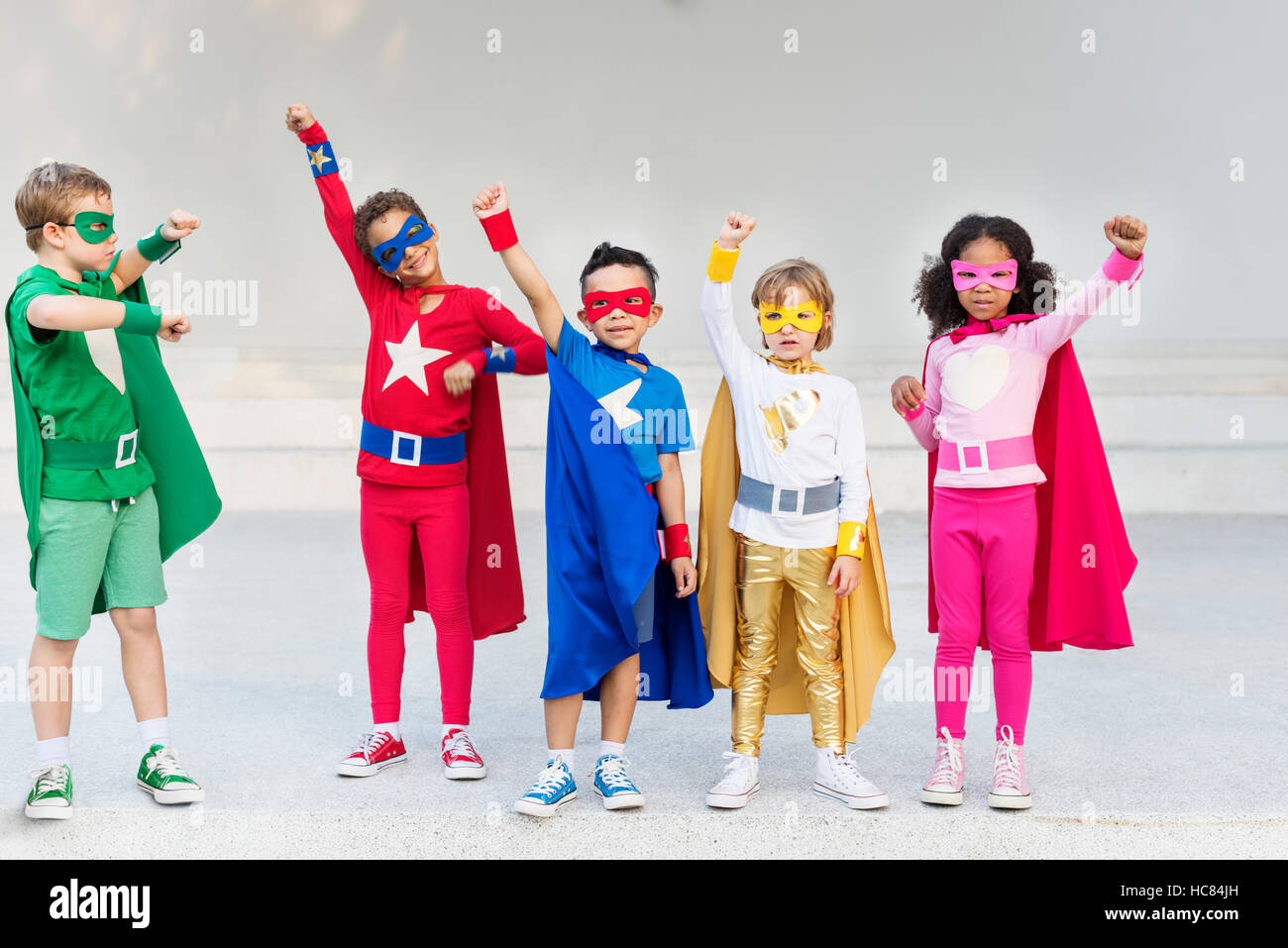 Superheroes Cheerful Kids Expressing Positivity Concept Stock Photo - Alamy
