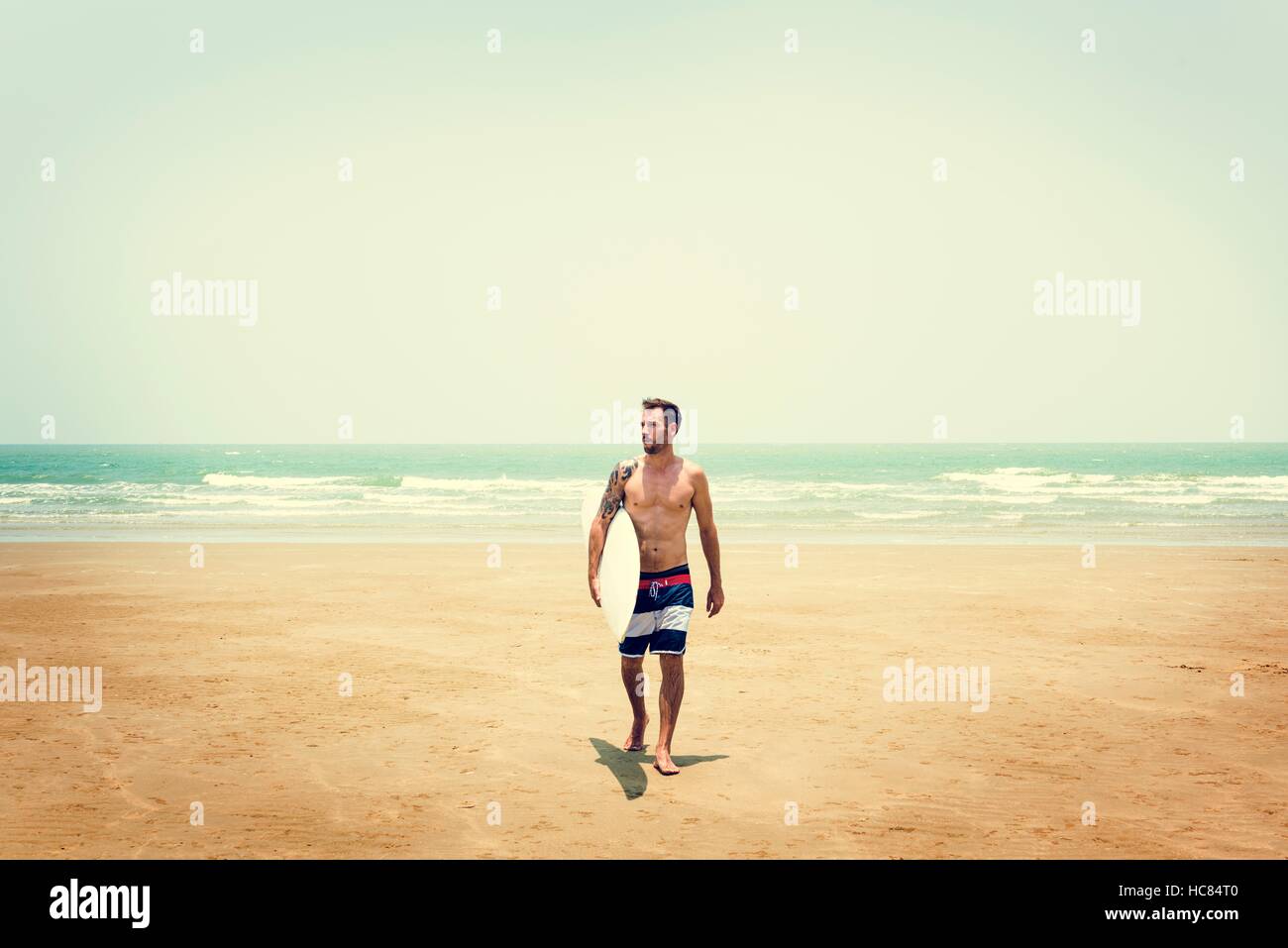 Man Beach Summer Holiday Vacation Surfing Concept Stock Photo - Alamy