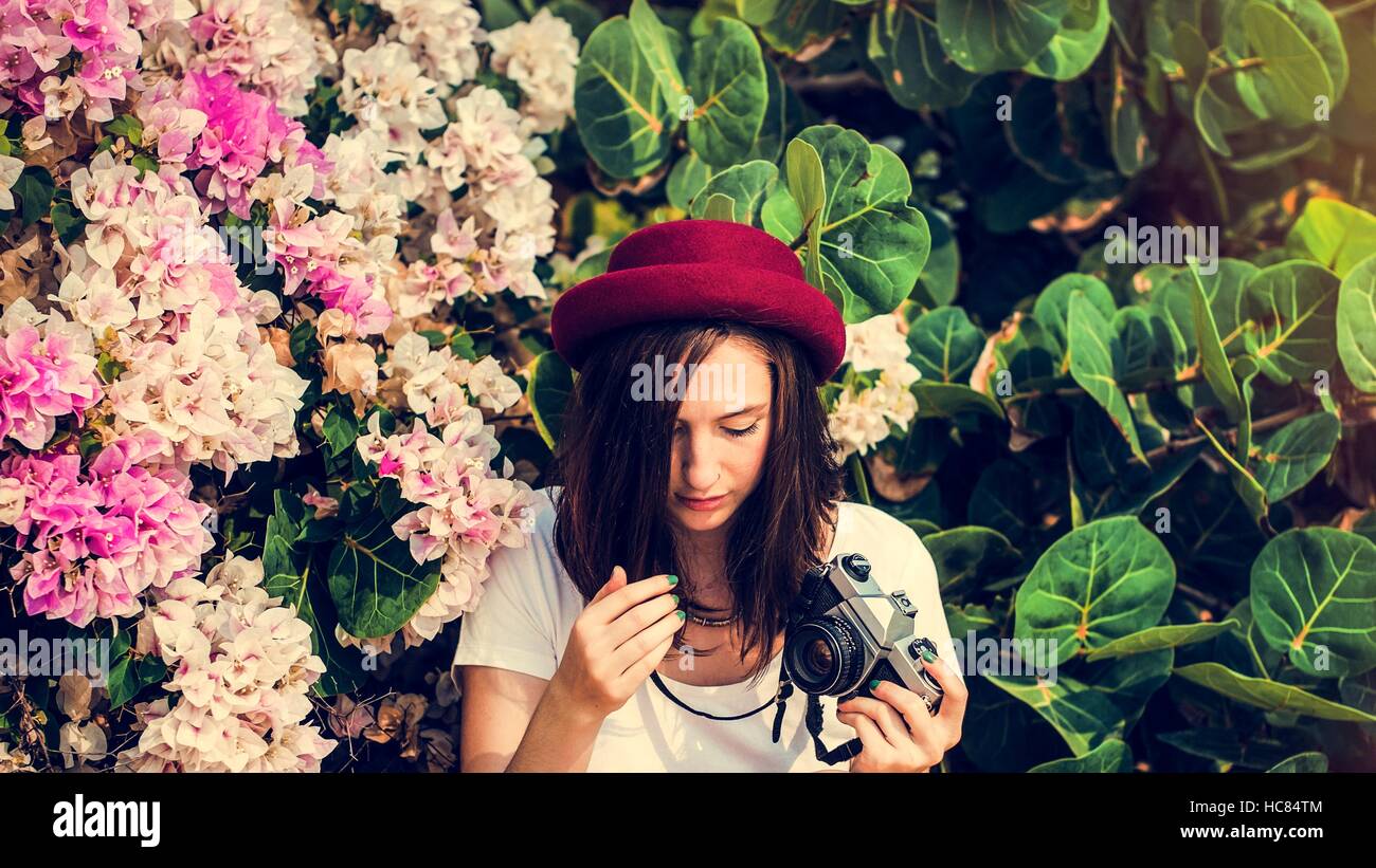 Girl Camera Photographer Focus Shooting Nature Concept Stock Photo - Alamy