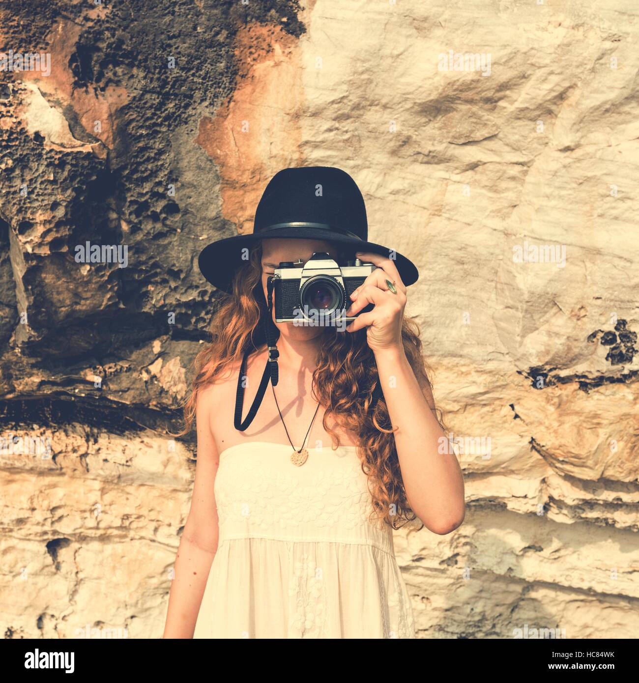 Girl Camera Photographer Focus Shooting Nature Concept Stock Photo - Alamy