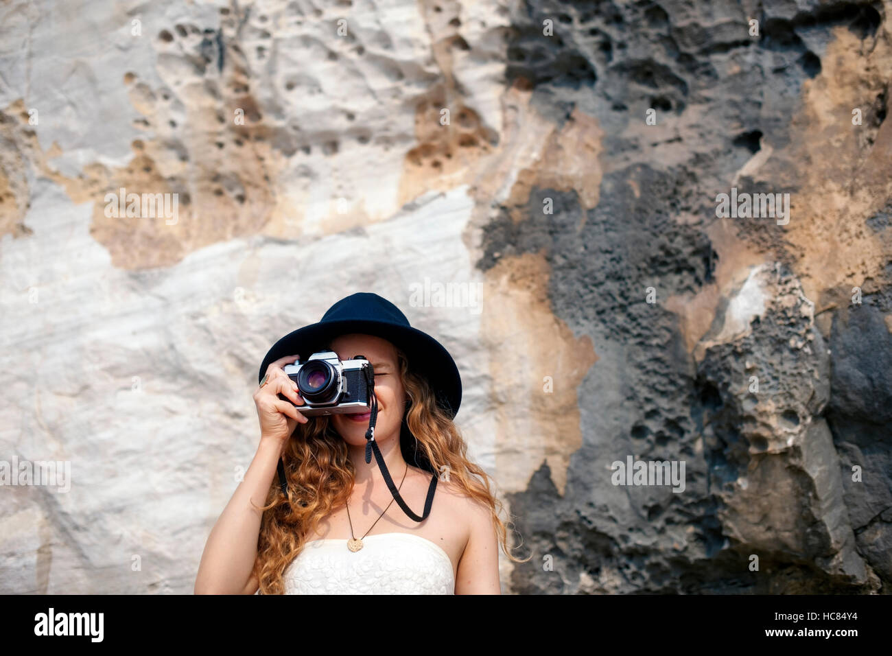 Girl Camera Photographer Focus Shooting Nature Concept Stock Photo - Alamy