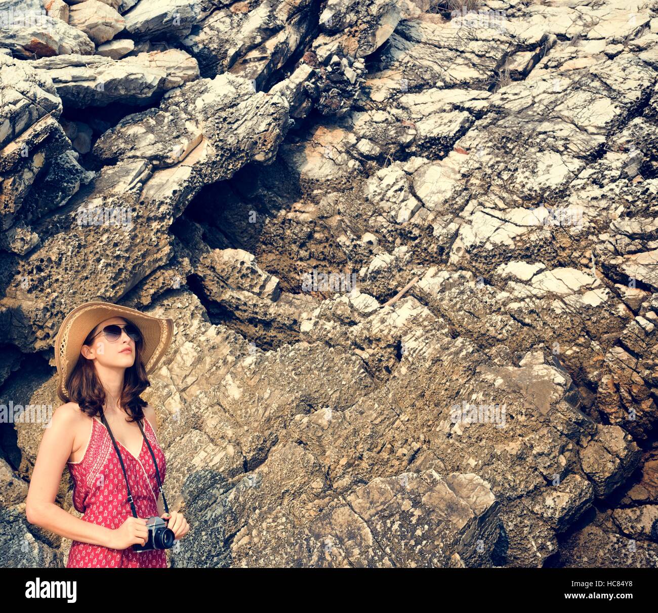 Girl Camera Photographer Focus Shooting Nature Concept Stock Photo - Alamy