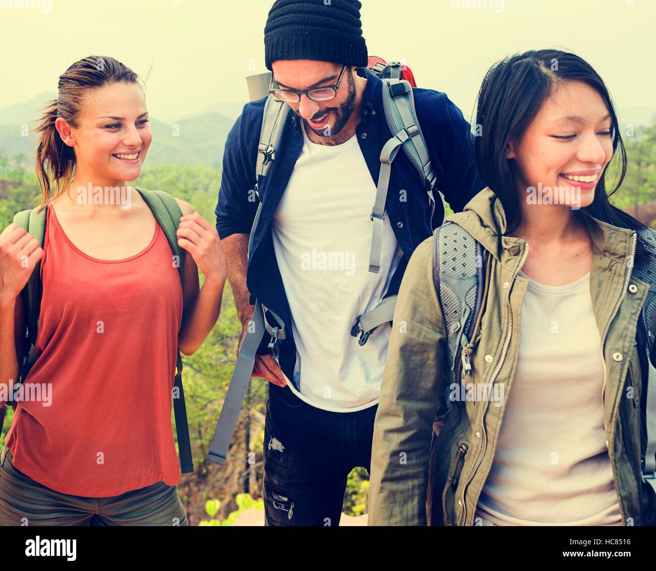 Friends Explore Nature Outdoors Concept Stock Photo - Alamy